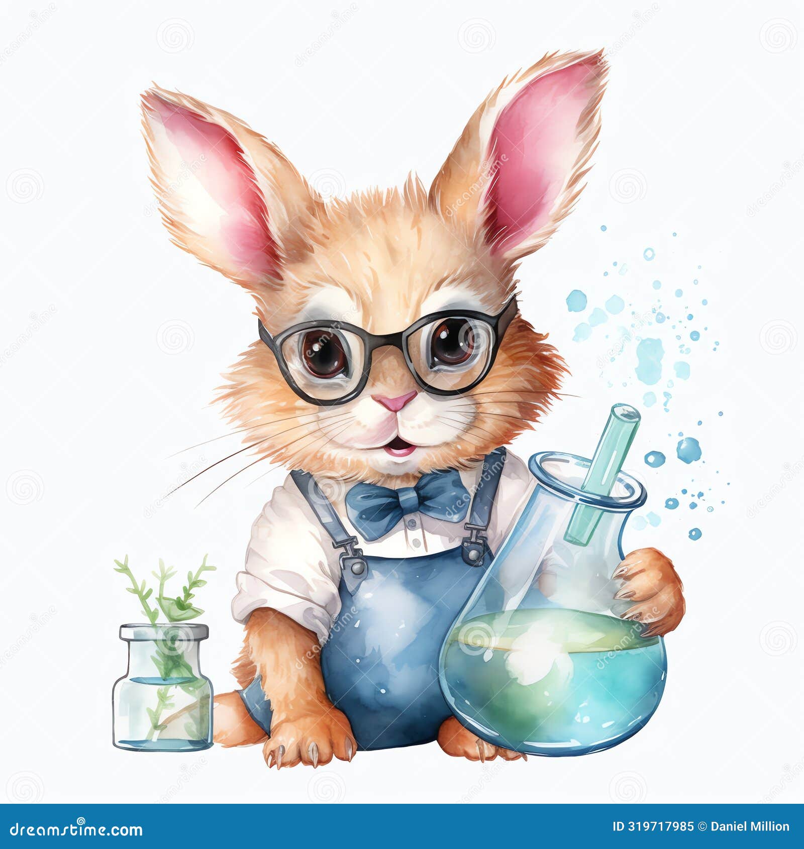 Cute Bunny with Science Beaker Watercolor Illustration Stock ...