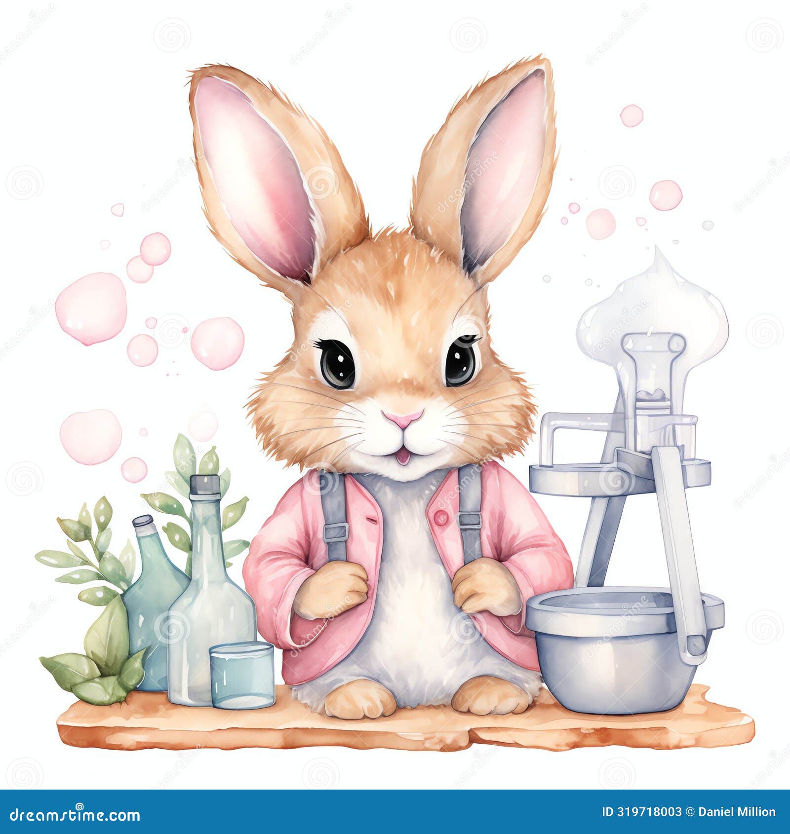 Cute Bunny with Science Kit Watercolor Illustration Stock Illustration ...