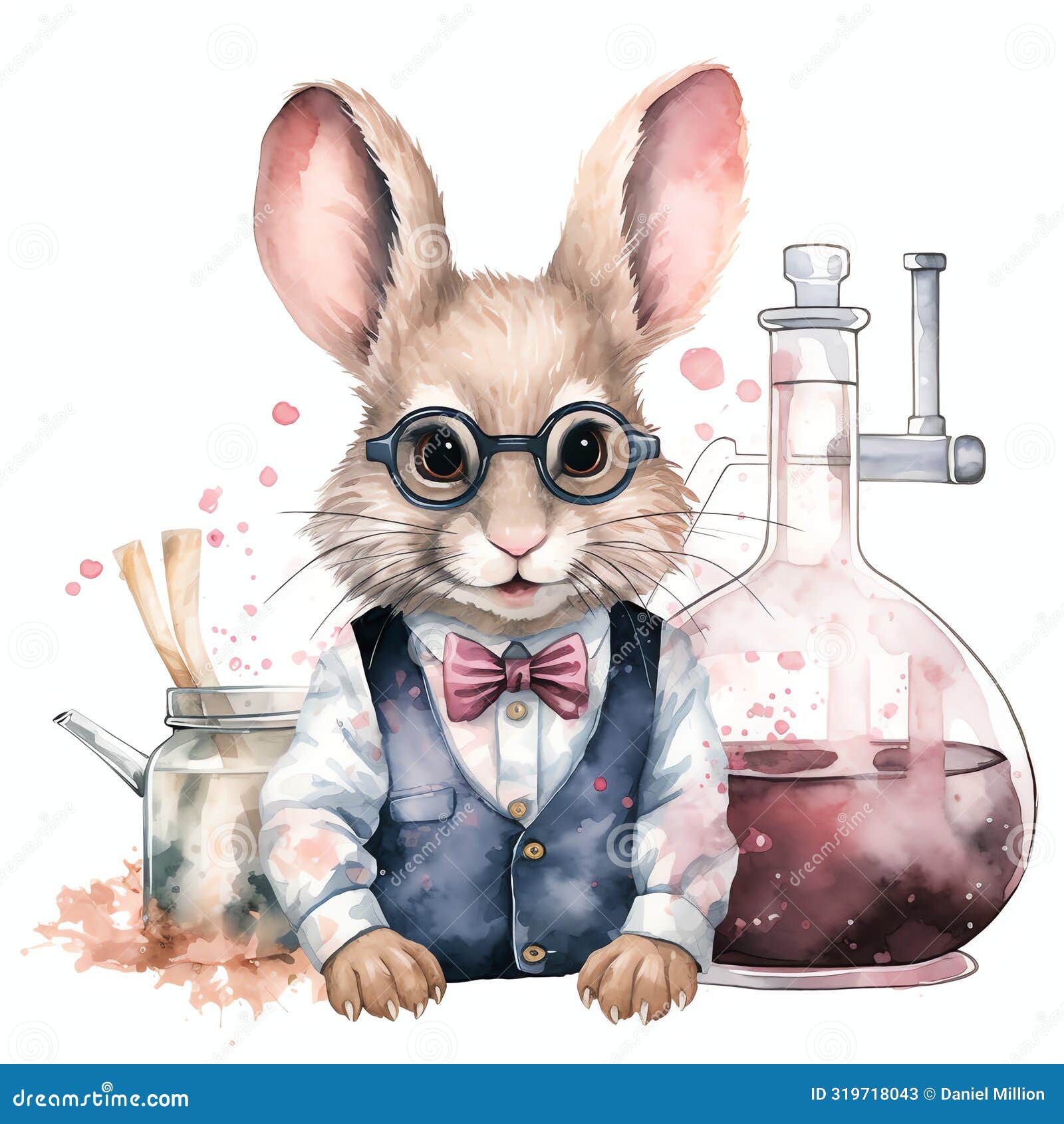 Cute Bunny with Scientist Formula Watercolor Illustration Stock ...