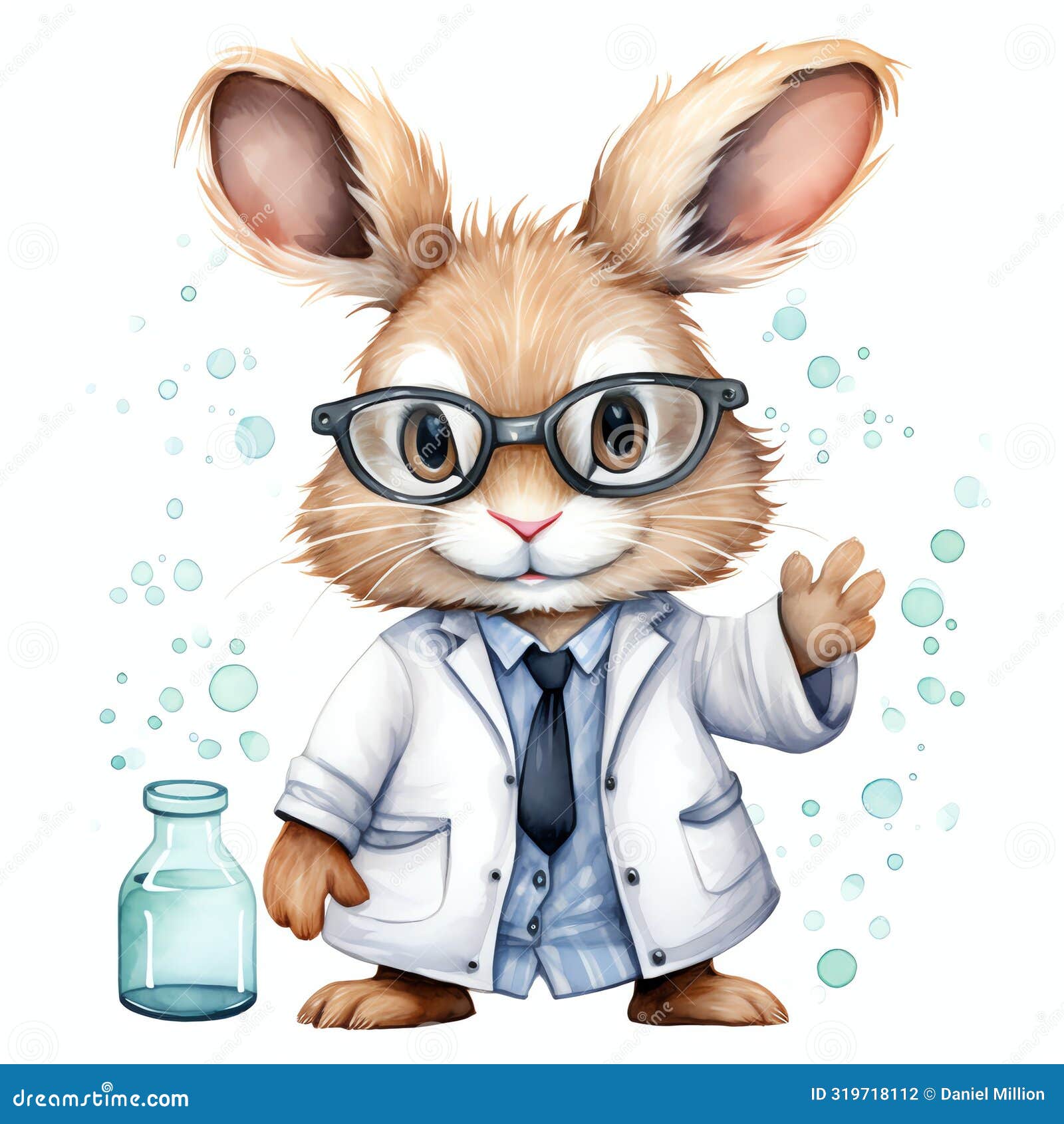 Cute Bunny with Scientist Lab Coat Watercolor Illustration Stock ...