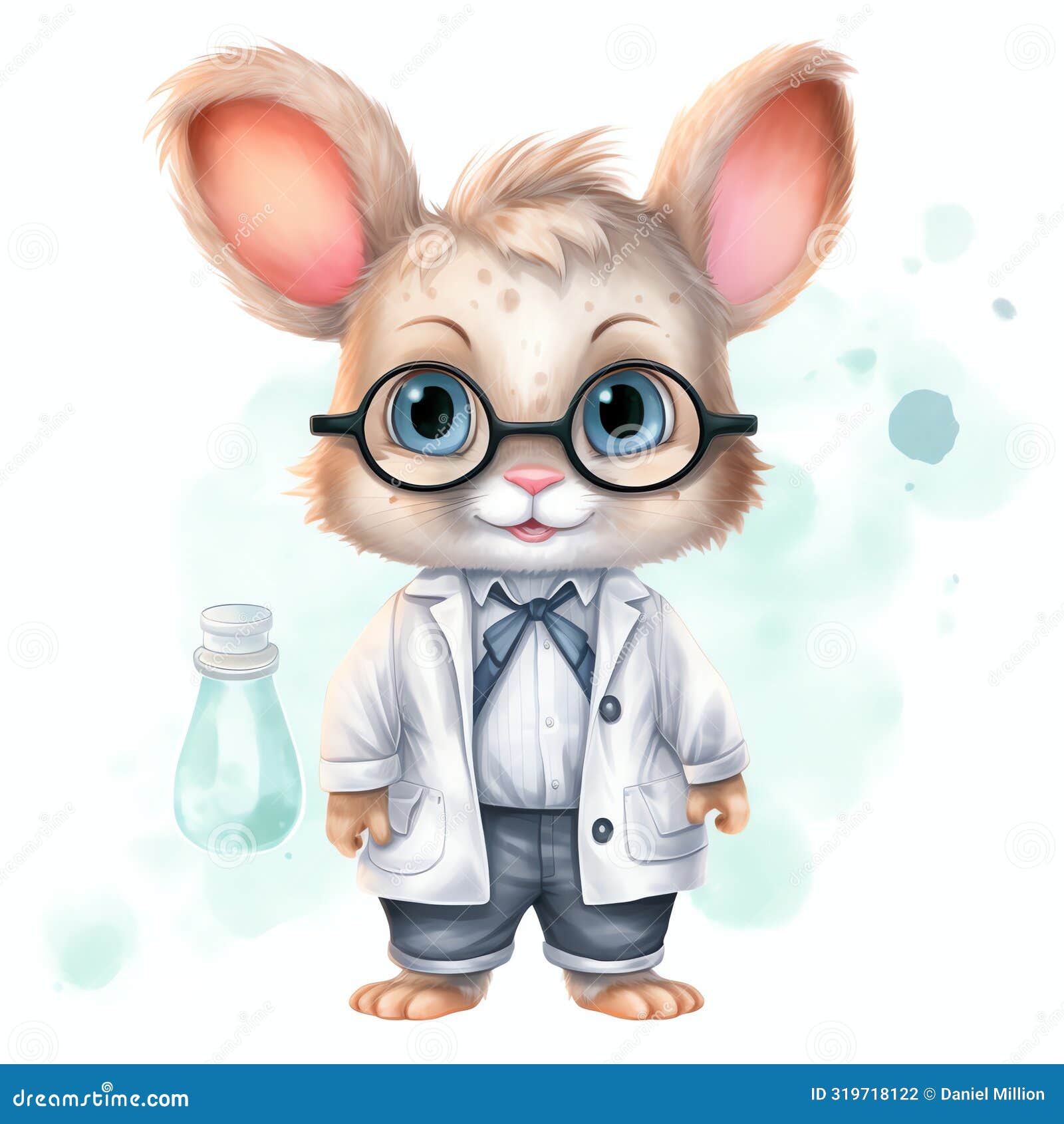 Cute Bunny with Scientist Lab Coat Watercolor Illustration Stock ...