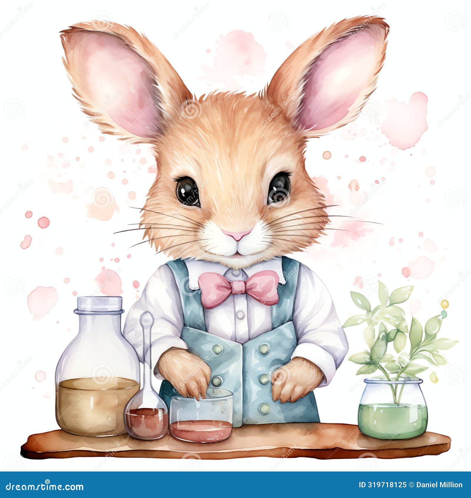 Cute Bunny with Scientist Lab Coat Watercolor Illustration Stock ...
