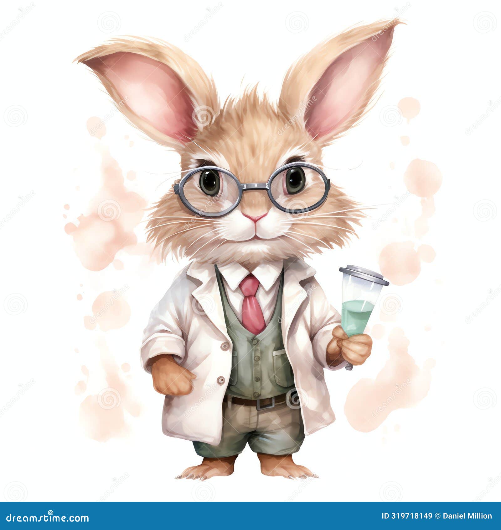 Cute Bunny with Scientist Lab Coat Watercolor Illustration Stock ...