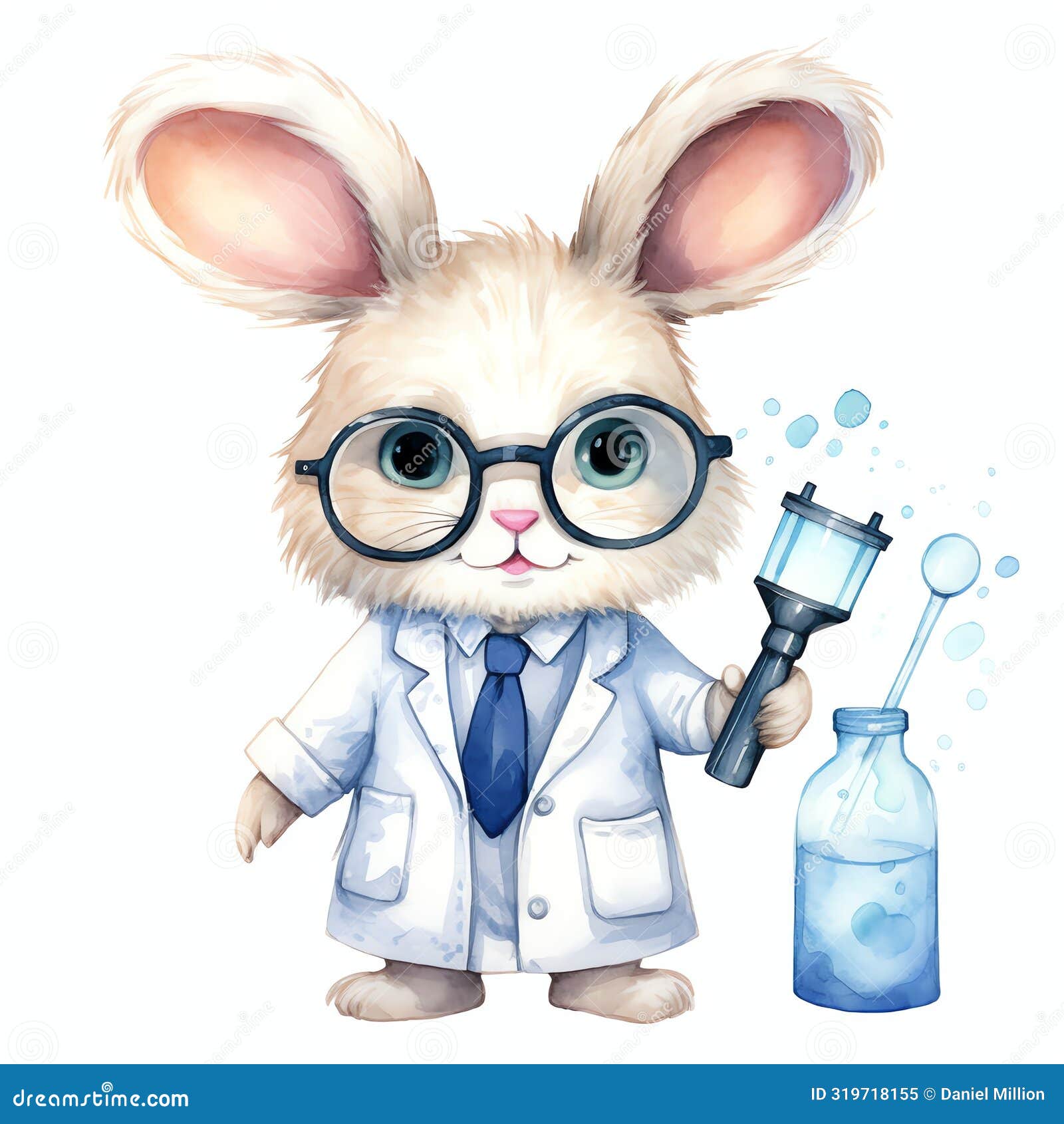 Cute Bunny with Scientist Lab Coat Watercolor Illustration Stock ...