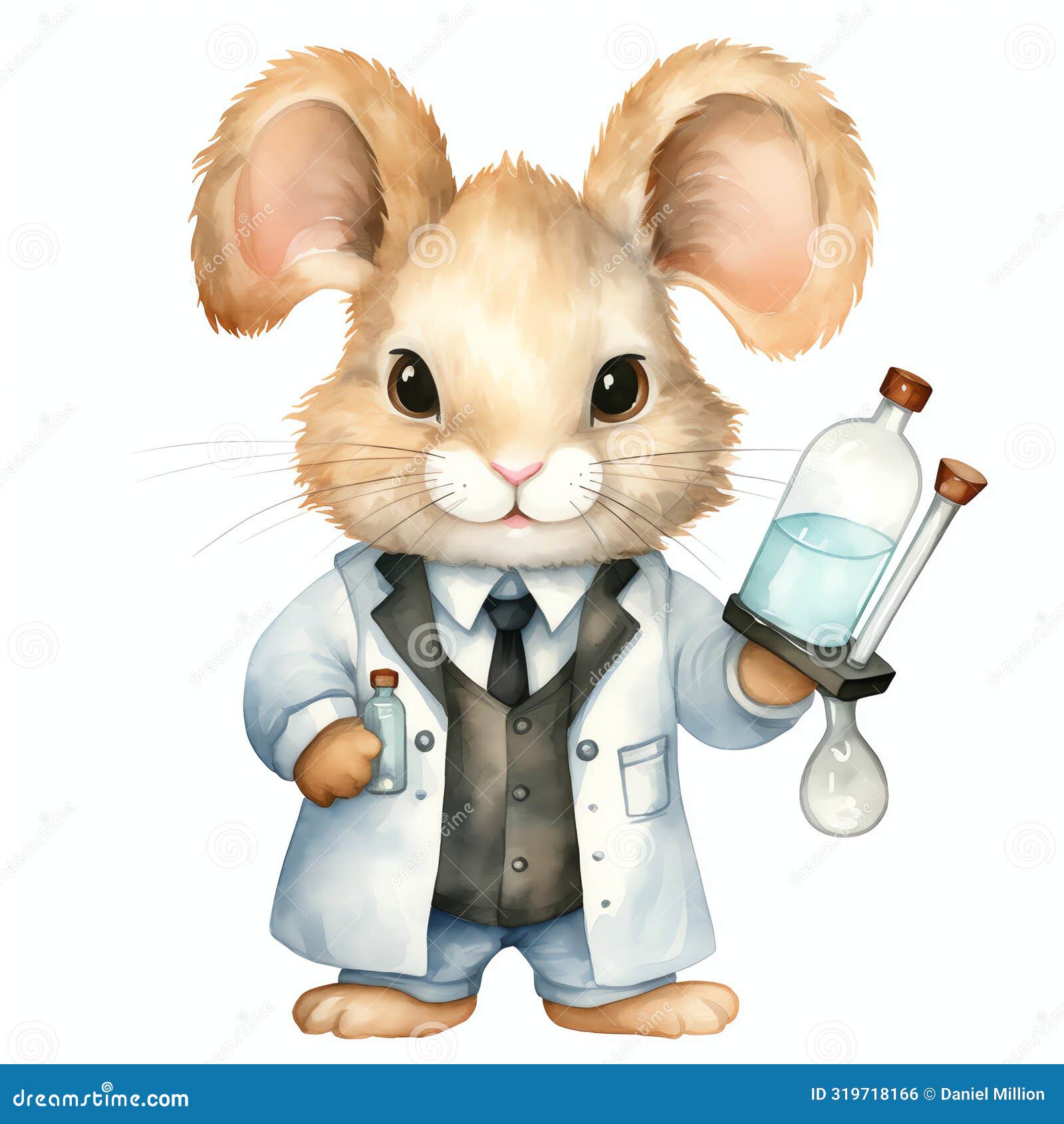 Cute Bunny with Scientist Lab Coat Watercolor Illustration Stock ...