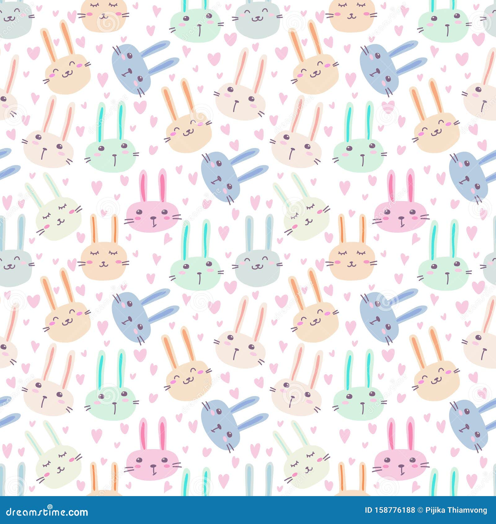 Cute Bunny Seamless Pattern Background. Stock Vector - Illustration of ...