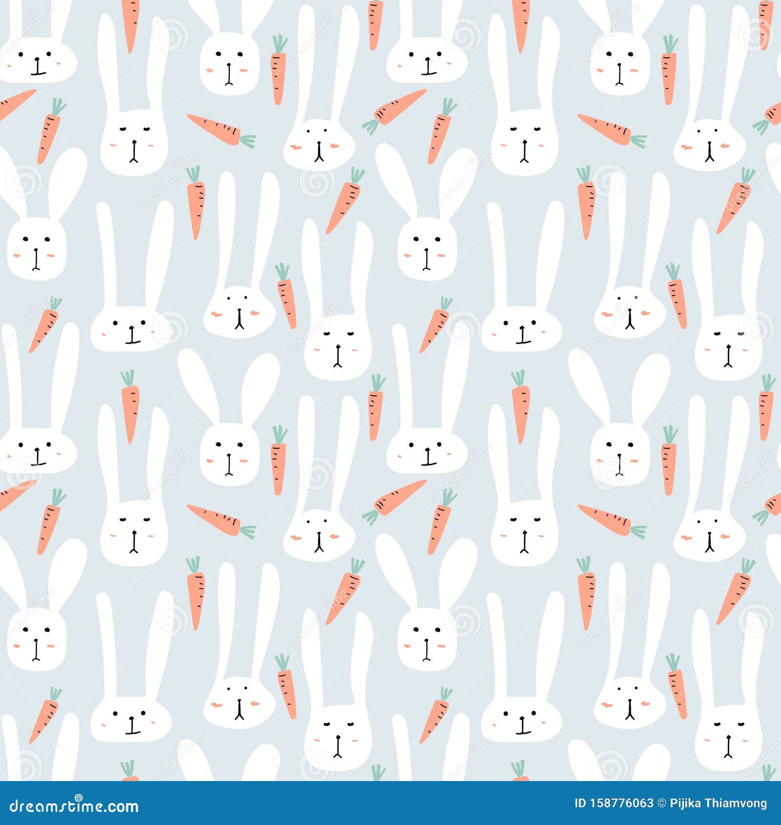 Cute Bunny Seamless Pattern Background. Stock Vector - Illustration of ...