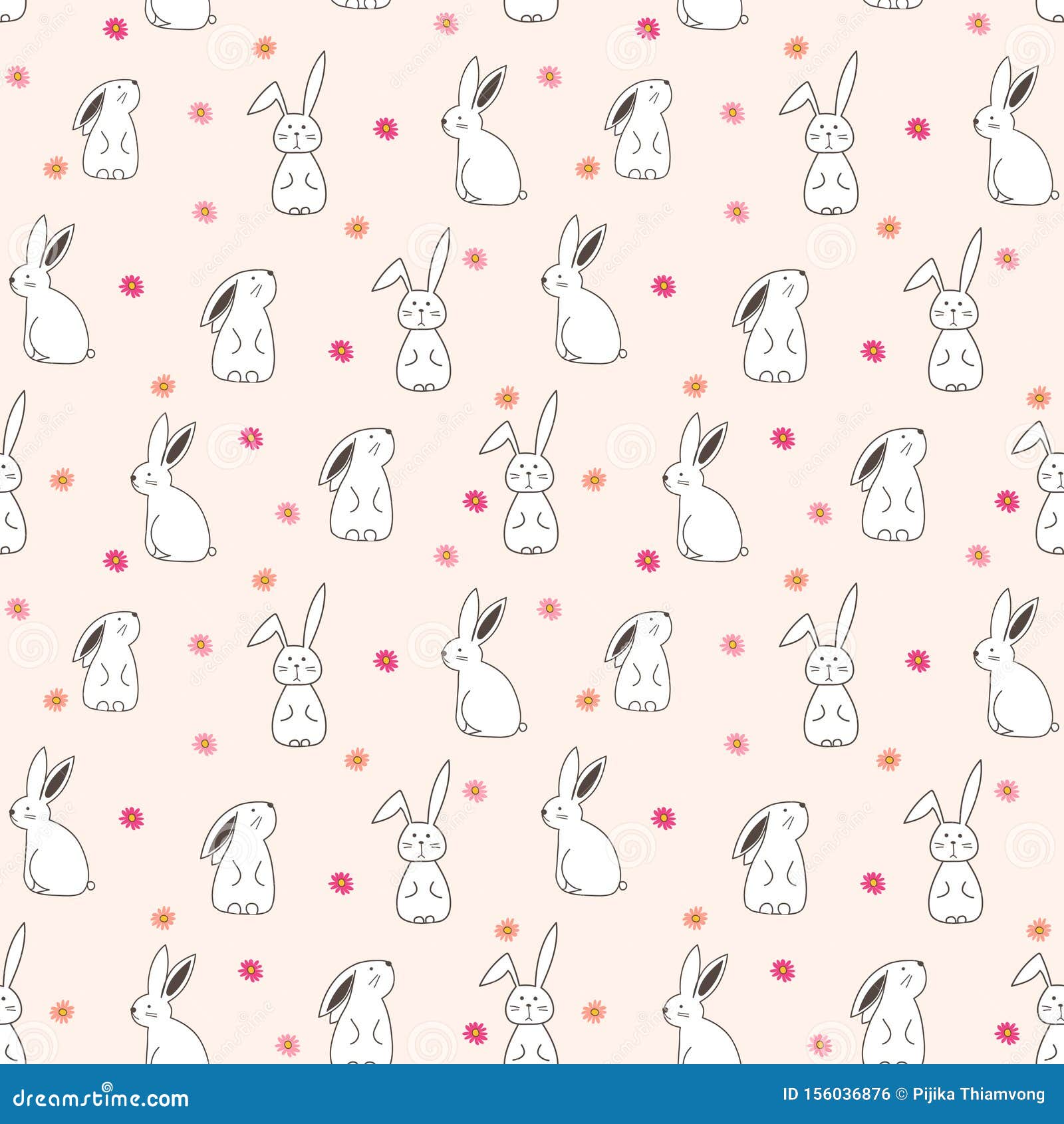 Cute Bunny Seamless Pattern Background. Stock Vector - Illustration of ...