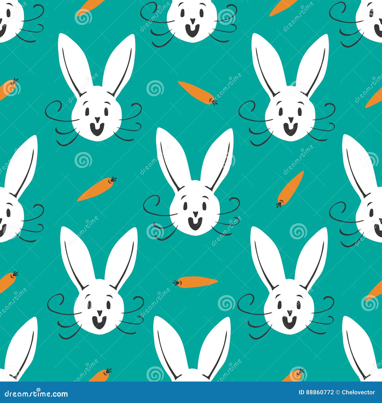 Cute Bunny Seamless Pattern. Hand Drawn Vector Illustration. Stock ...