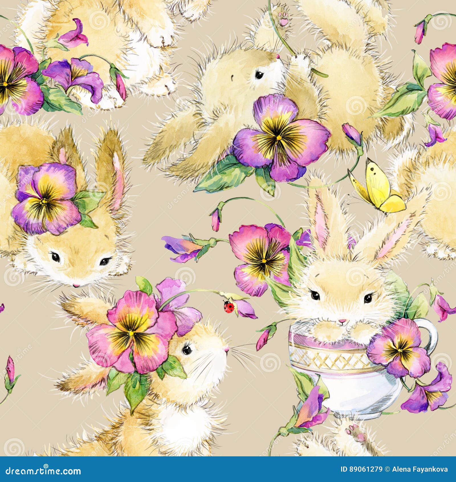 Rabbit Seamless Border Painted. Repeating Horizontal Pattern With ...