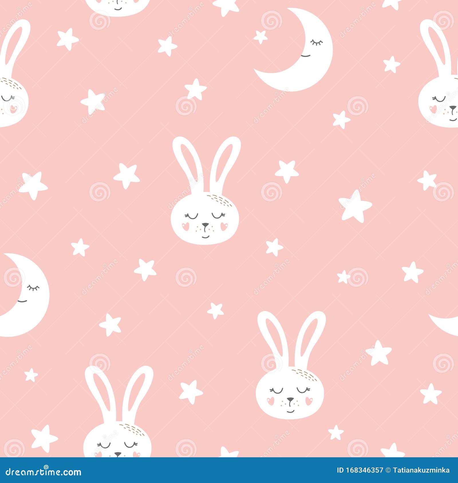 Cute Bunny Seamless Pattern Sweet Dreams Kids Rabbit Print Pink ...