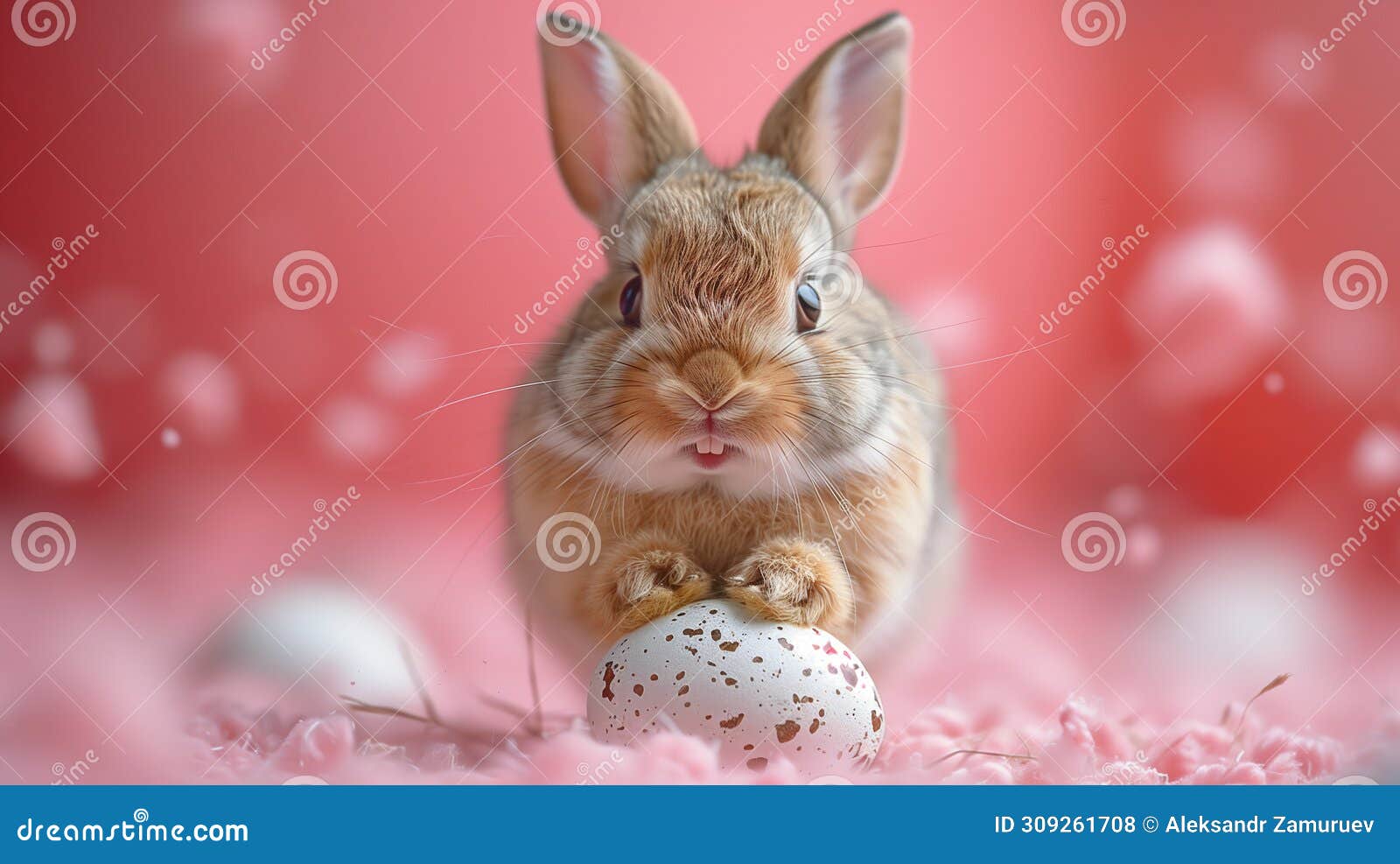 Cute Bunny and Single Easter Egg on Pink Background. Concept of Happy ...