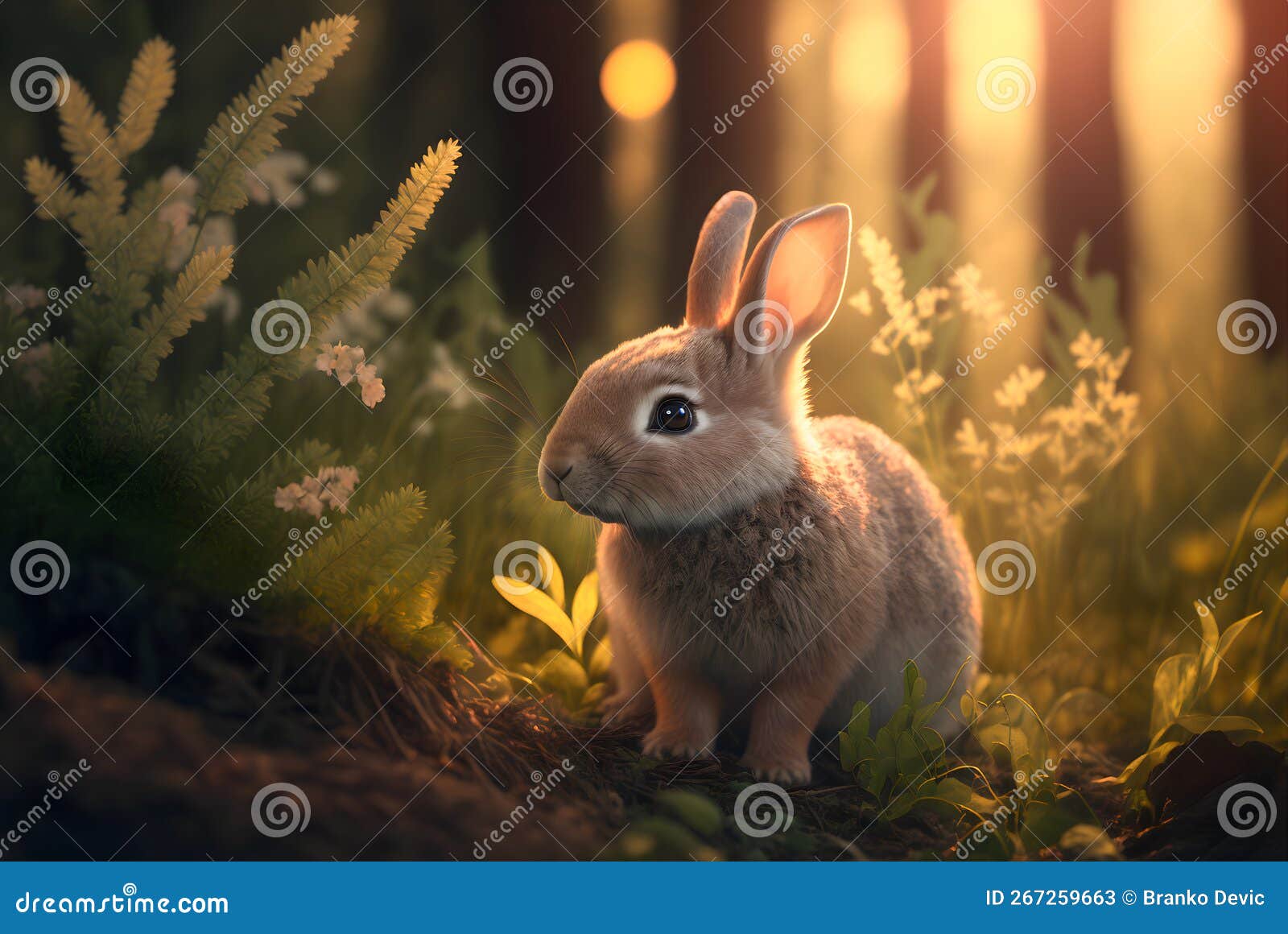 Cute Bunny Siting on the Grass in the Forest Stock Illustration ...