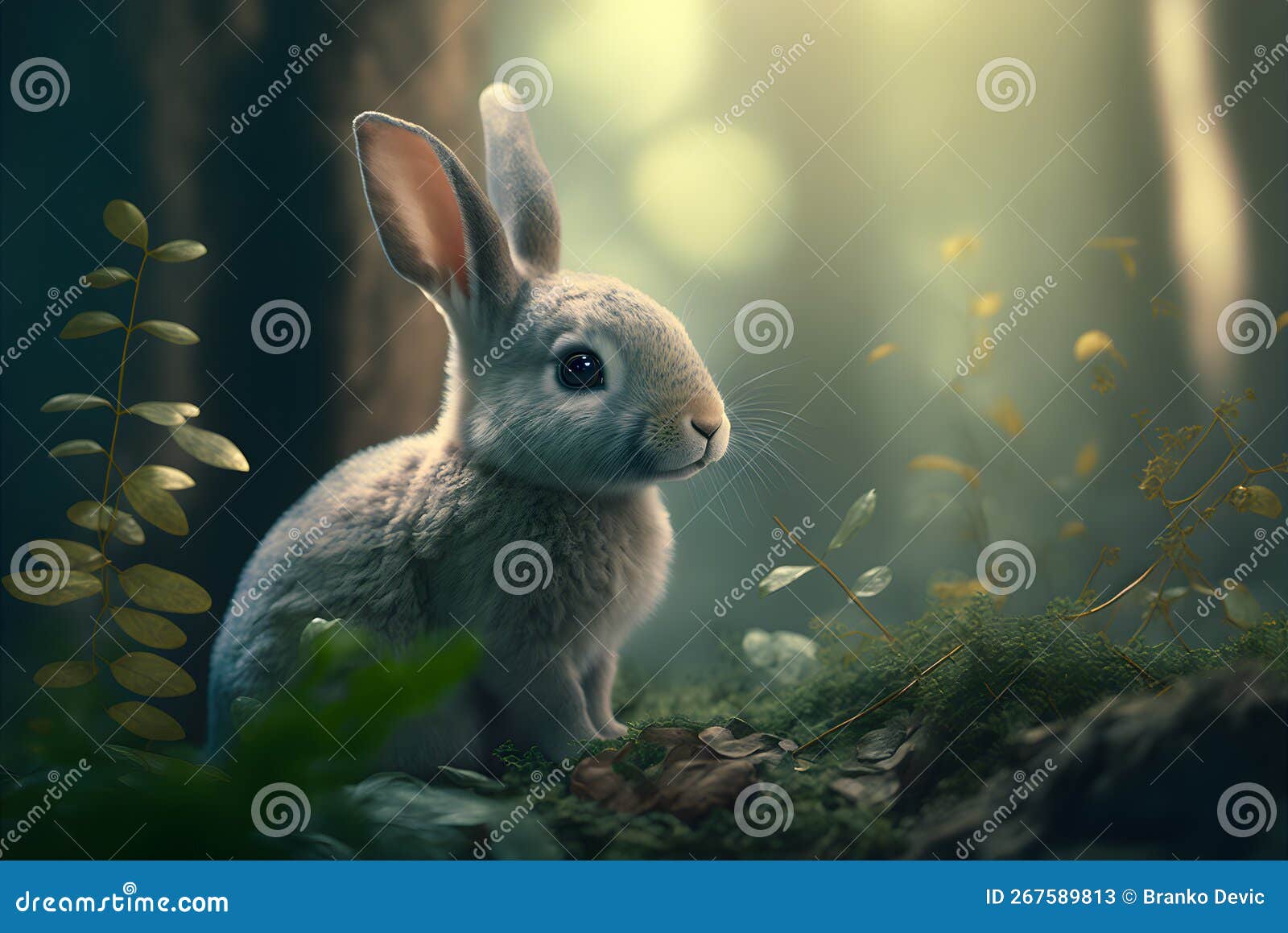 Cute Bunny Siting on the Grass in the Forest Stock Illustration ...