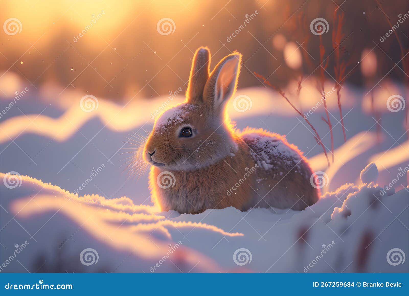 Cute Bunny Siting on the Snow in the Meadow Stock Illustration ...
