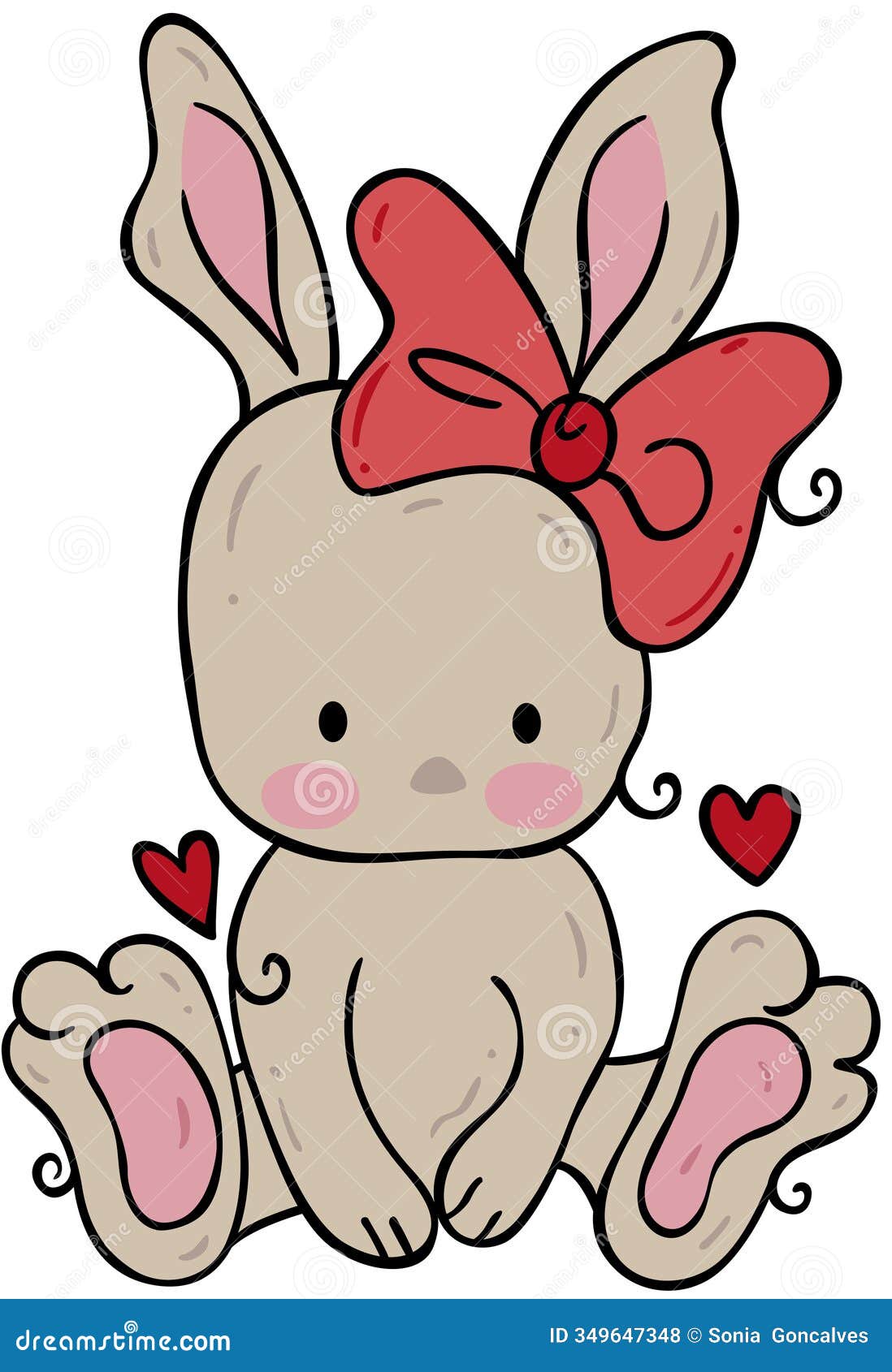 Cute Bunny Sitting with Bow Stock Vector - Illustration of decoration ...