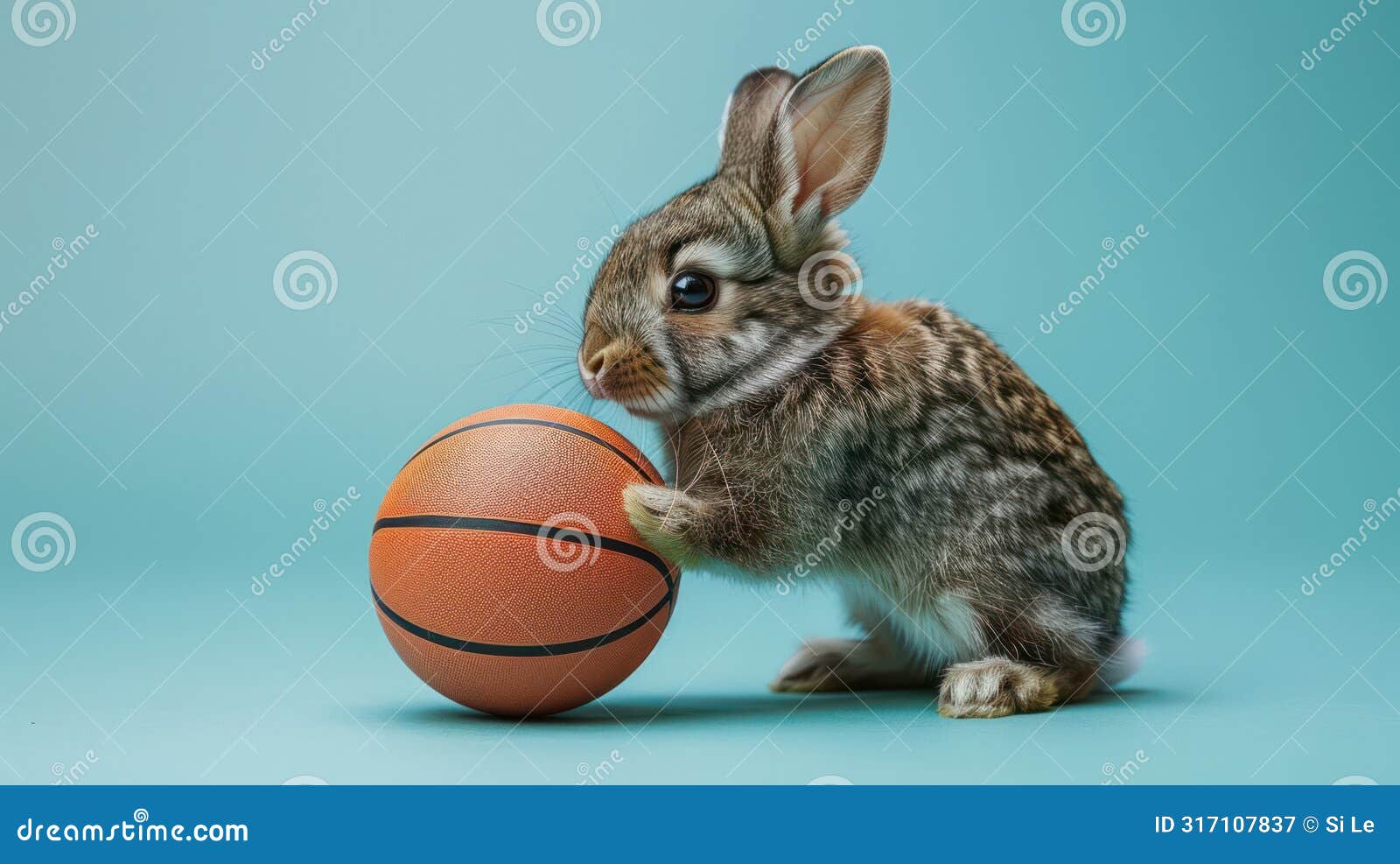 Cute Bunny Slam Dunk on Solid Background - Playful Rabbit Playing ...