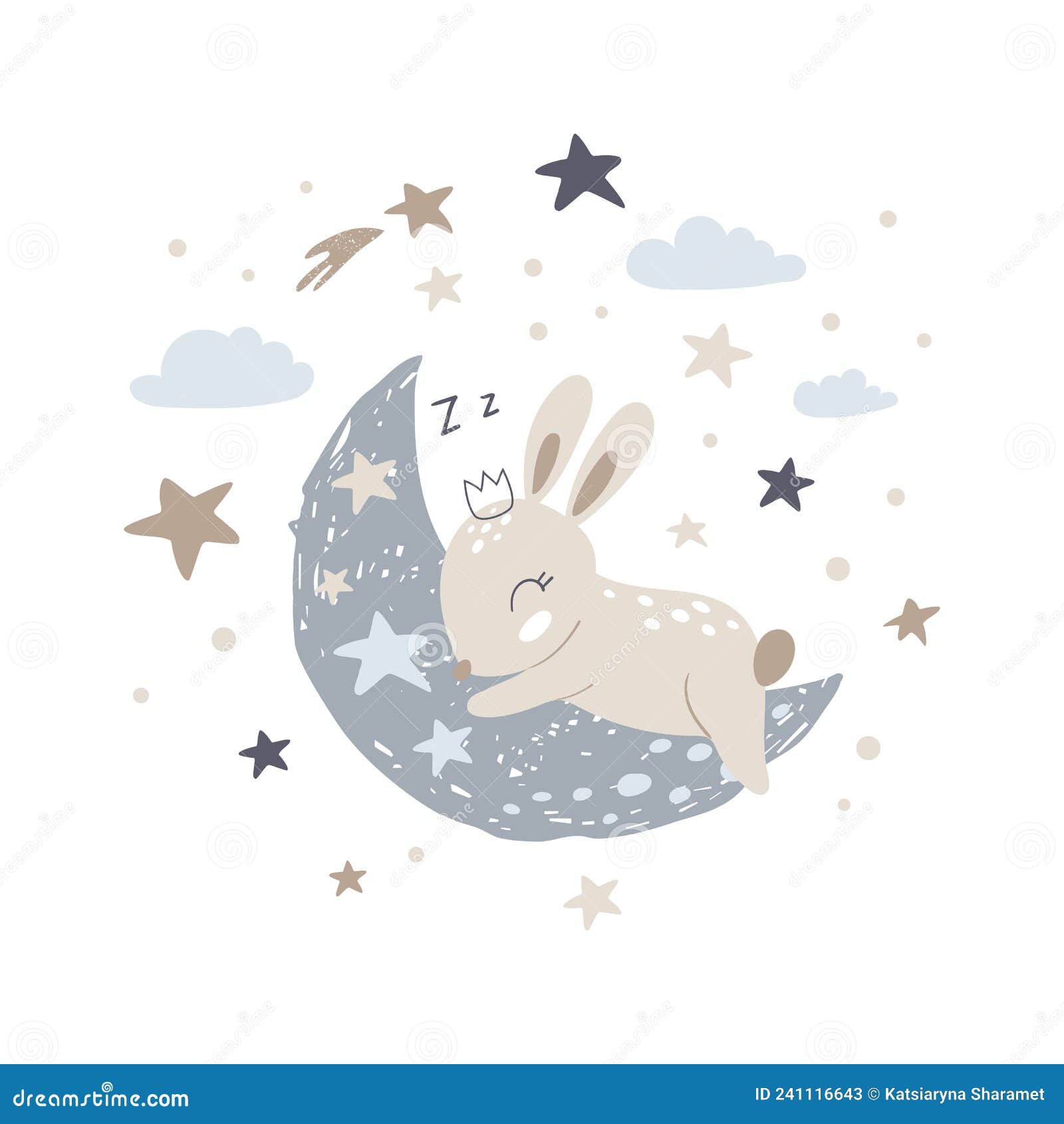 Cute Bunny Sleeping on the Moon. Vector Illustration Stock Vector ...