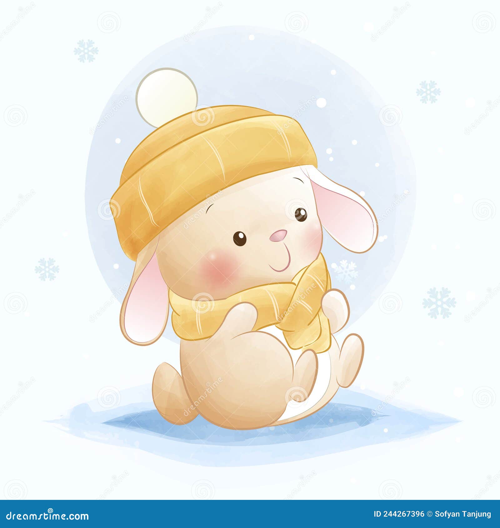 Cute Bunny in Snow Cartoon Illustration Stock Vector - Illustration of ...