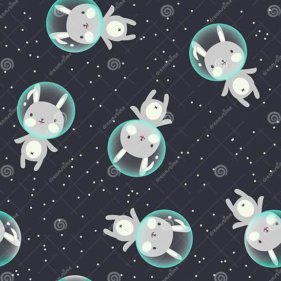Cute Bunny in Space Cartoon Pattern Stock Vector - Illustration of ...