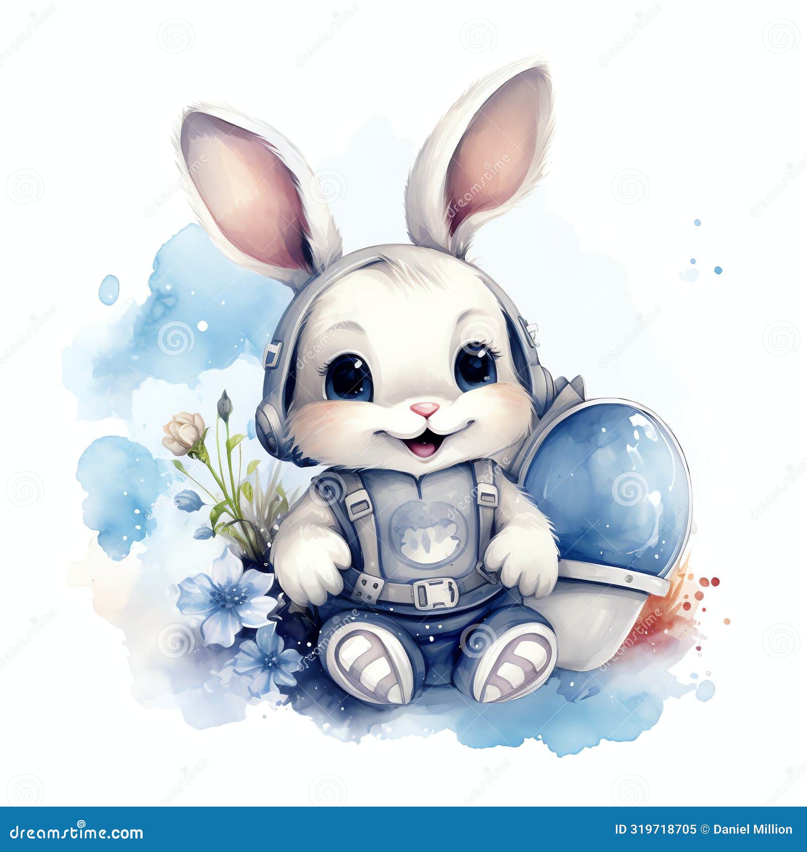 Cute Bunny with Space Shuttle Watercolor Illustration Stock ...