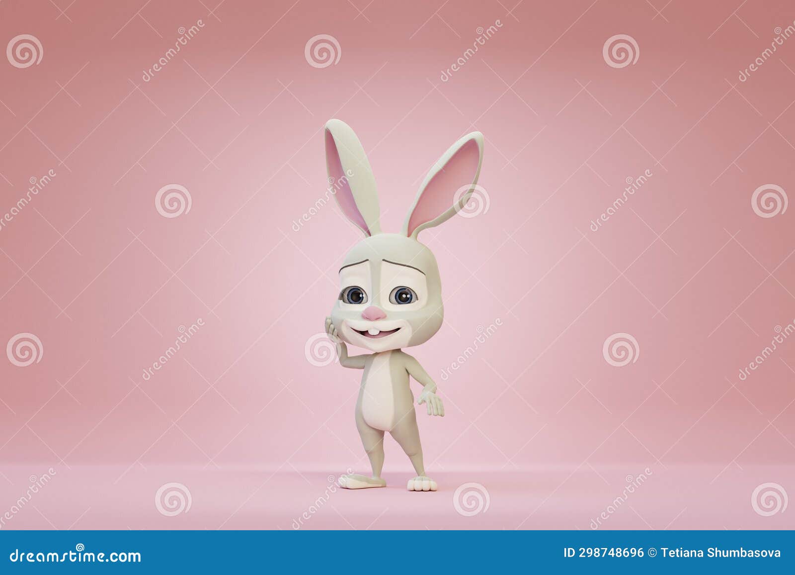 Cute Bunny Staying on Pink Background. 3D Render Stock Illustration ...