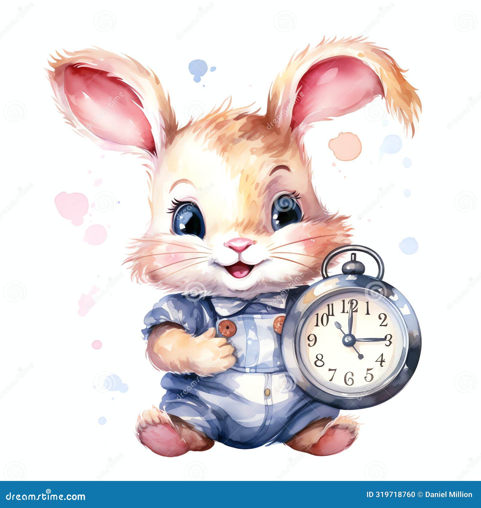Cute Bunny with Stopwatch Watercolor Illustration Stock Illustration ...
