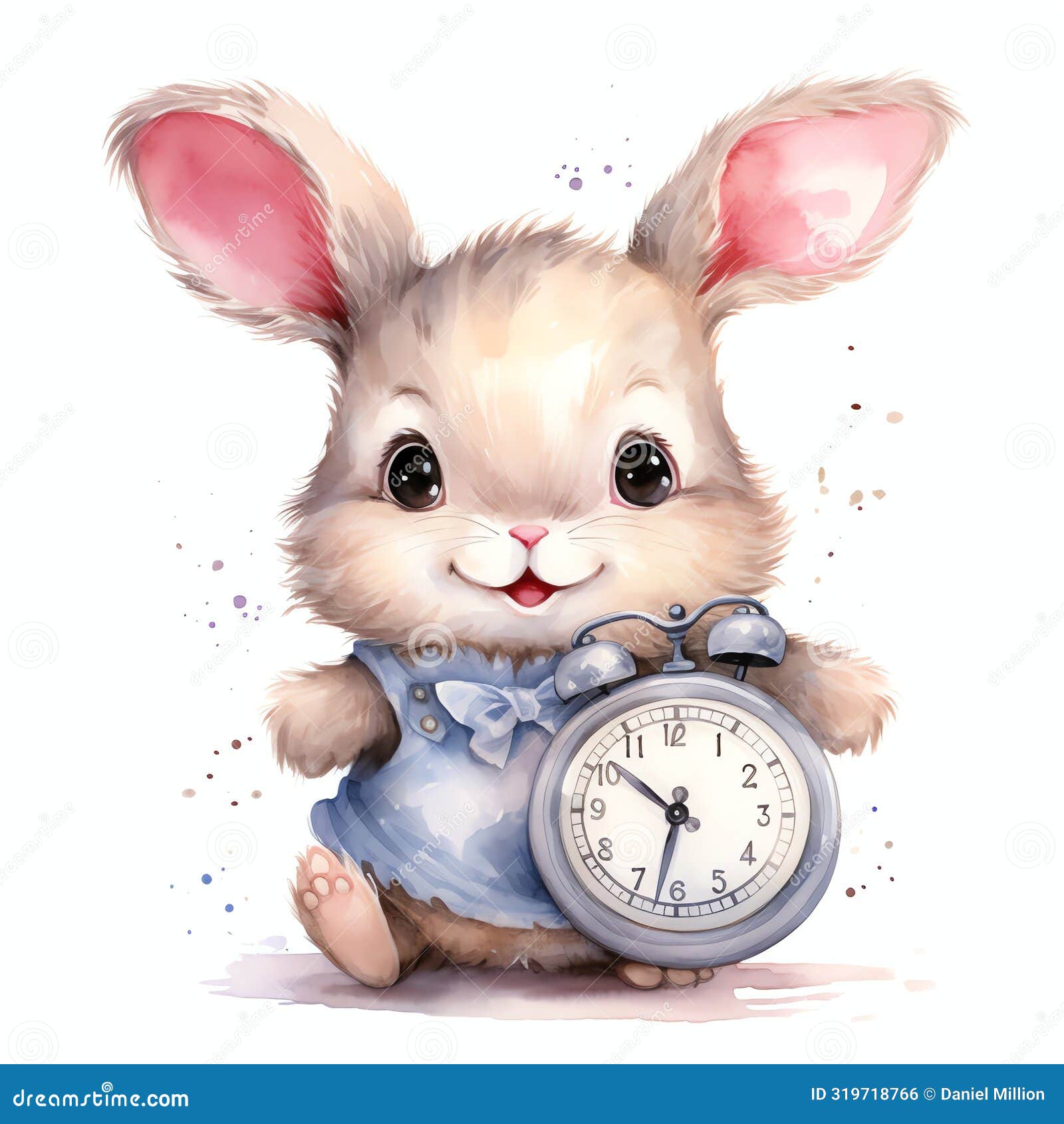 Cute Bunny with Stopwatch Watercolor Illustration Stock Illustration ...