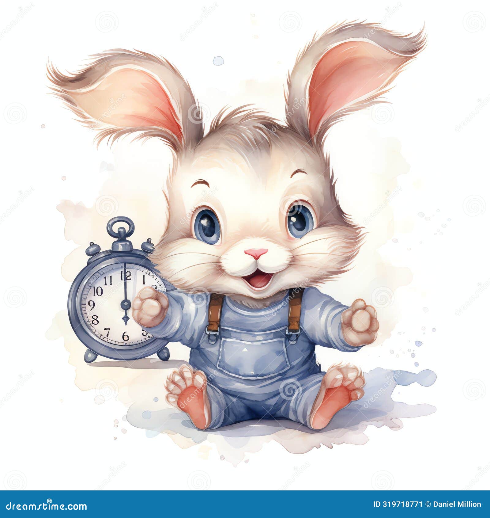 Cute Bunny with Stopwatch Watercolor Illustration Stock Illustration ...