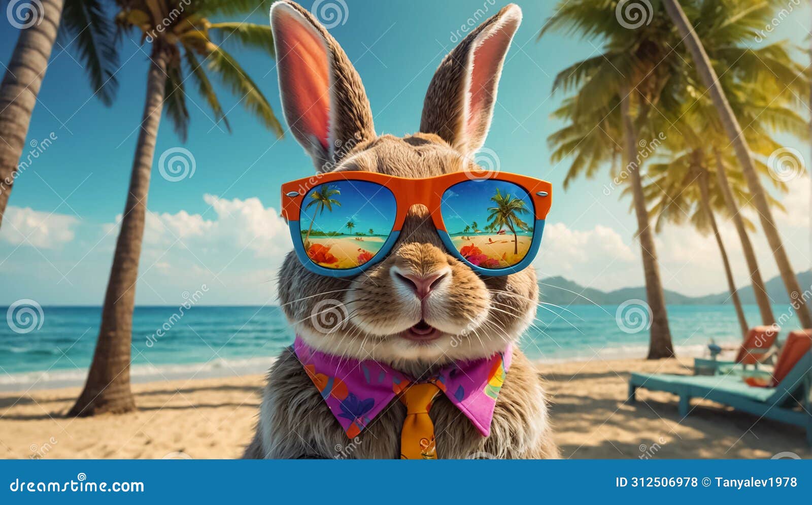 Cute Bunny in Sunglasses the Beach Stock Illustration - Illustration of ...