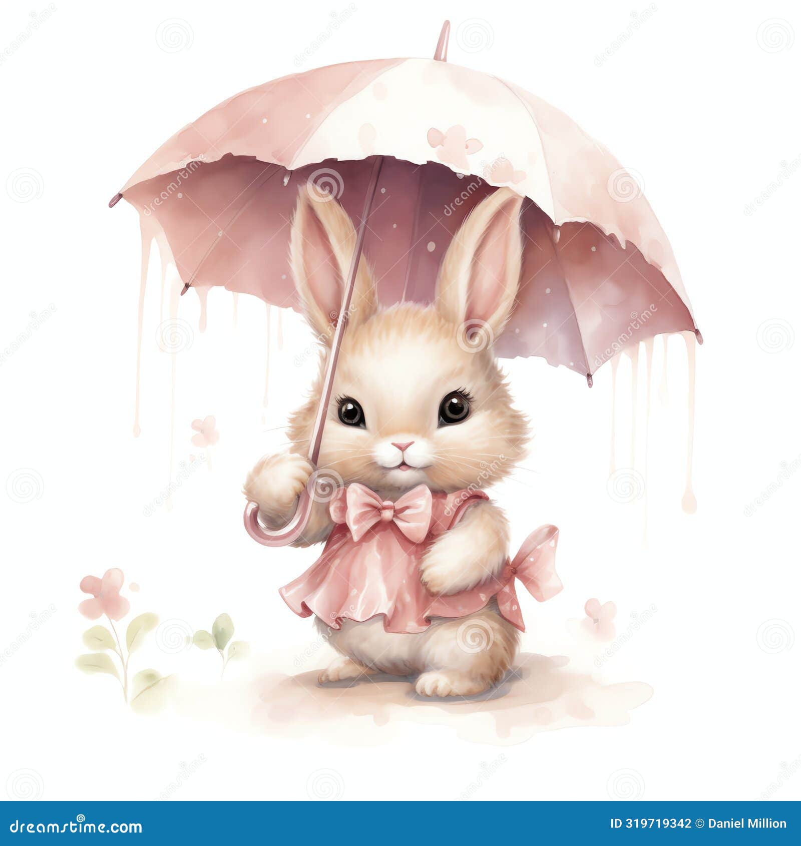 Cute Bunny with Umbrella Watercolor Illustration Stock Illustration ...
