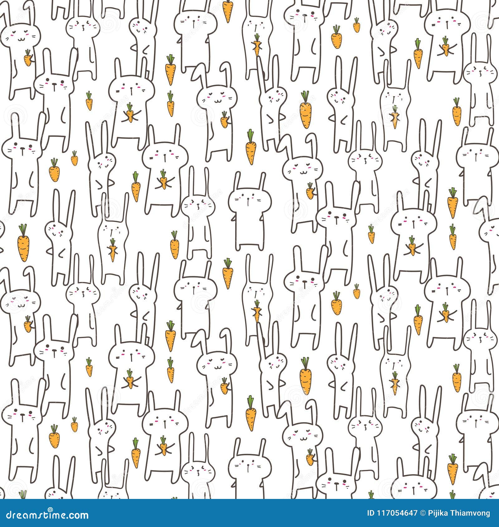 Cute Bunny Vector Pattern Background. Funny Doodle Stock Vector ...