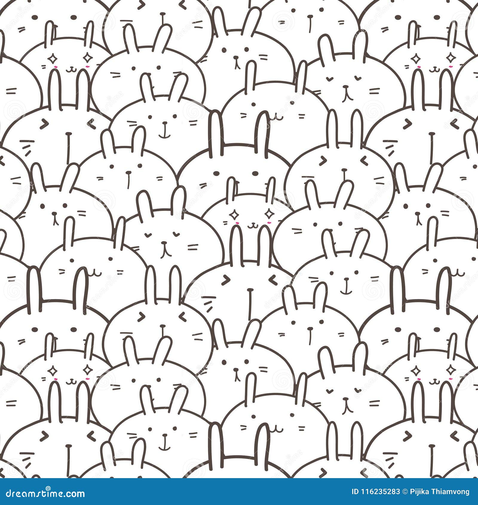 Cute Bunny Vector Pattern Background. Funny Doodle Stock Vector ...