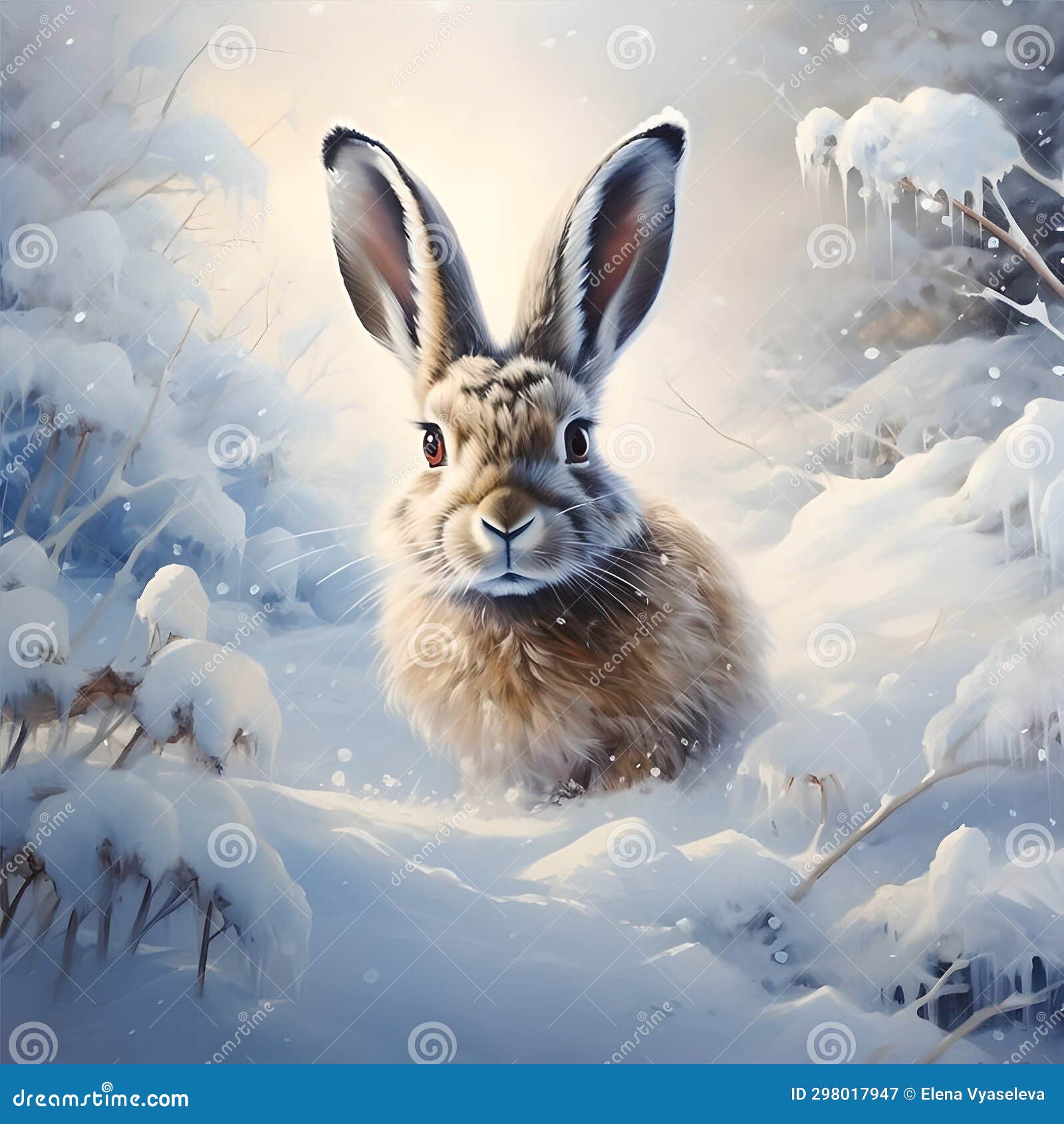 Cute Bunny in Winter Christmas Forest Stock Illustration - Illustration ...
