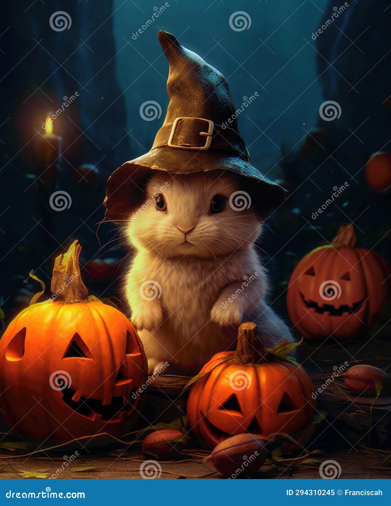 Cute Bunny with a Witch´s Hat Cellebrating Halloween. Illustration ...