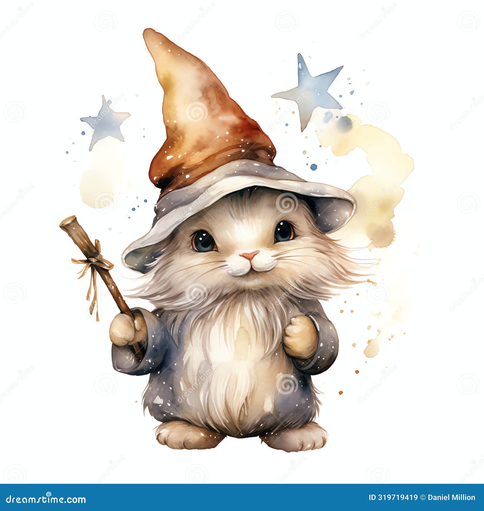 Cute Bunny with Wizard Hat Watercolor Illustration Stock Illustration ...