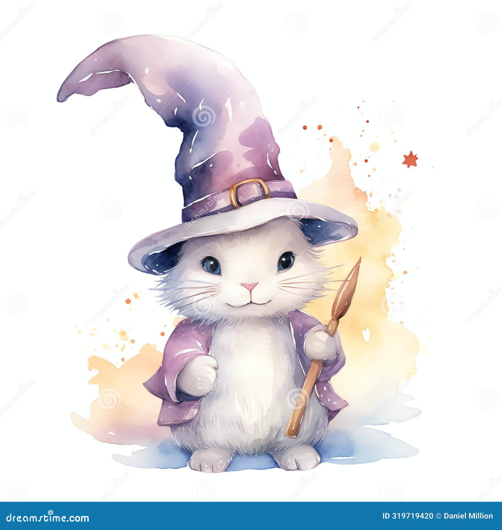 Cute Bunny with Wizard Hat Watercolor Illustration Stock Illustration ...