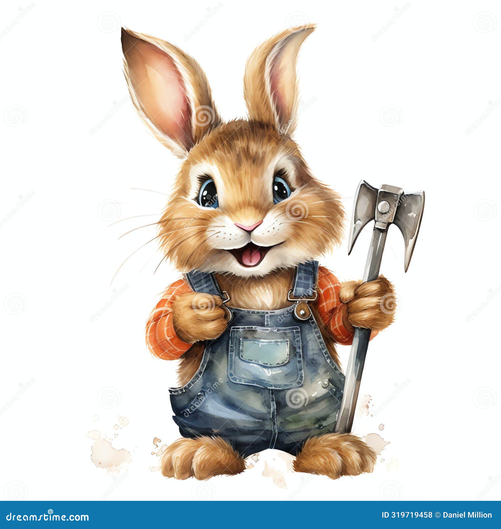 Cute Bunny with Wrench Watercolor Illustration Stock Illustration ...