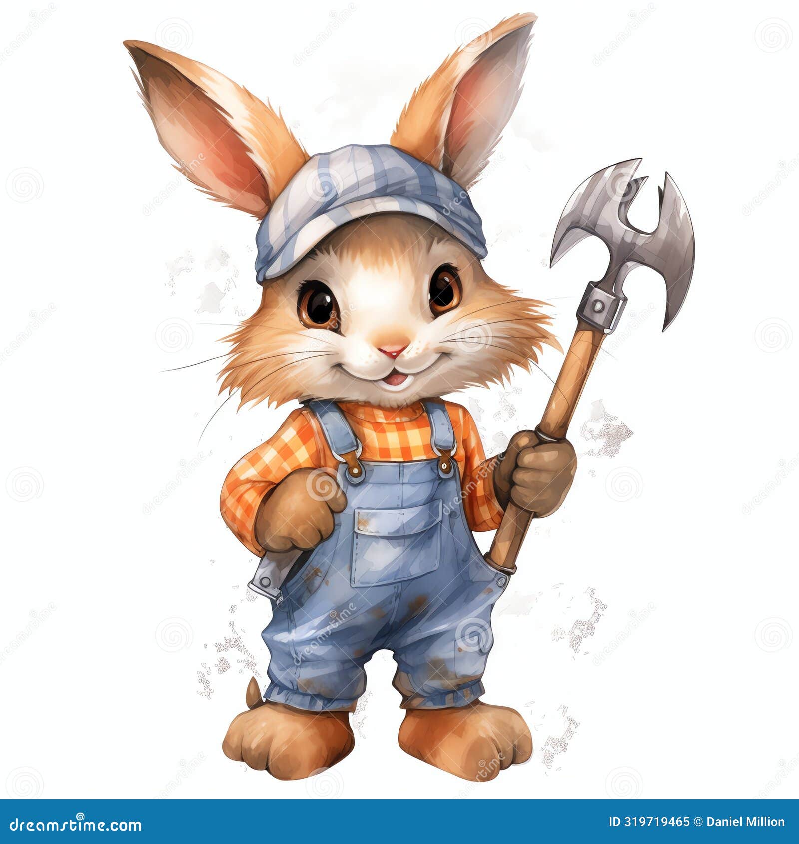 Cute Bunny with Wrench Watercolor Illustration Stock Illustration ...