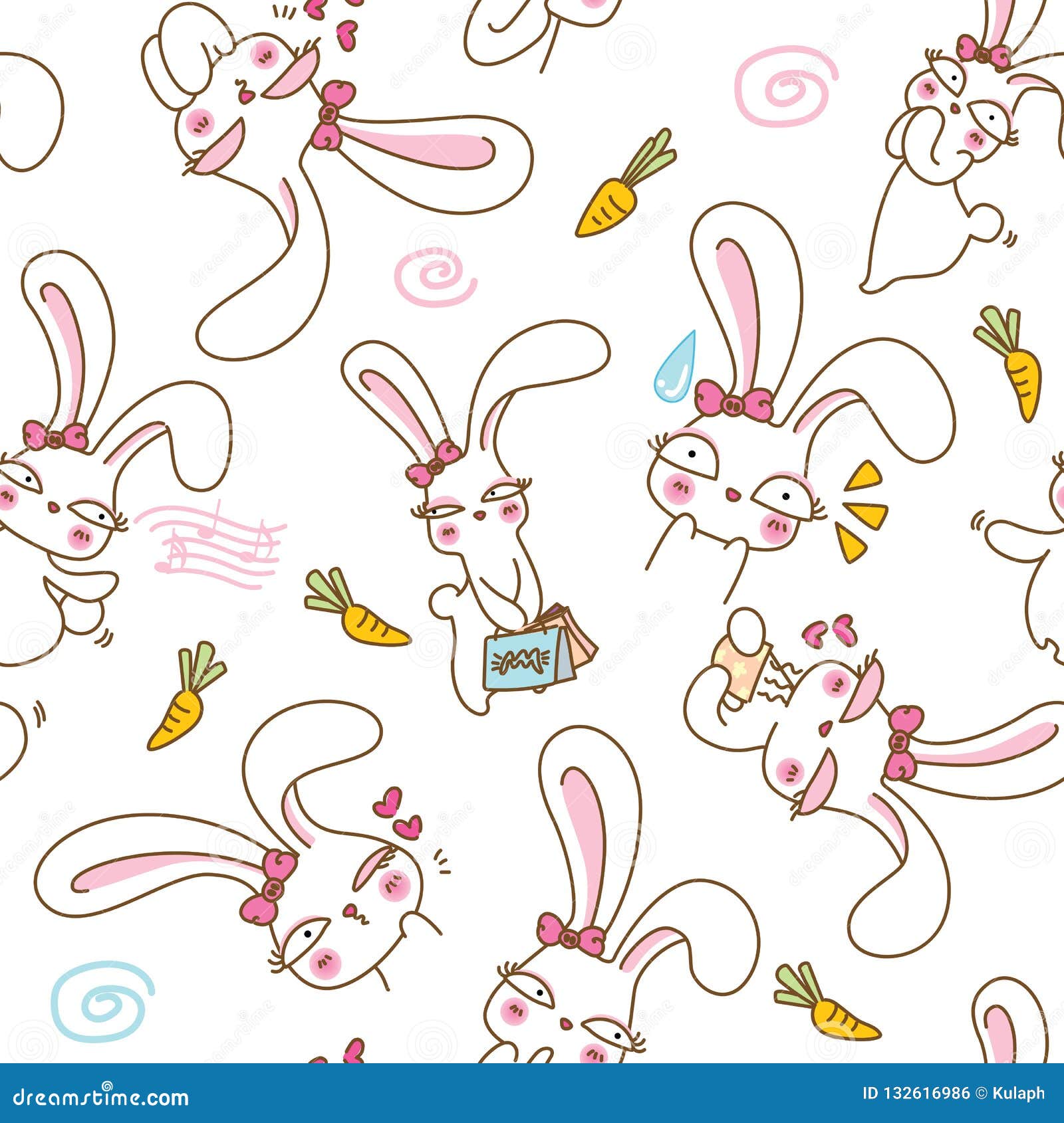 Cute Bunnys Seamless Pattern Background Stock Vector - Illustration of ...