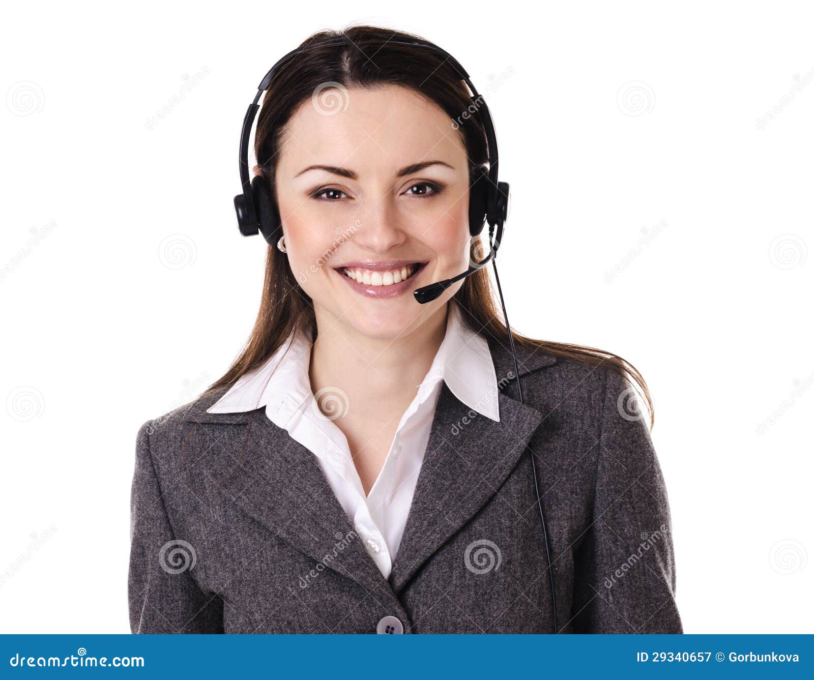 Cute Business Customer Service Woman Stock Image - Image of microphone ...