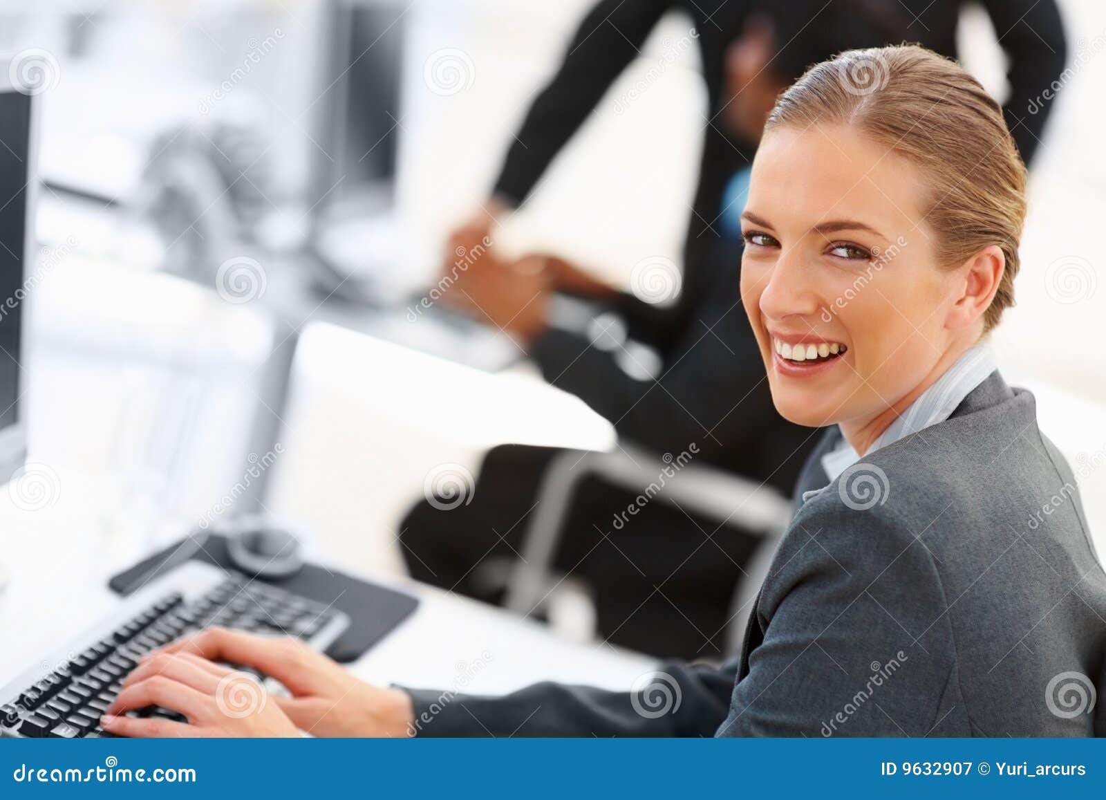 Cute Business Woman Working on the Computer Stock Image - Image of ...