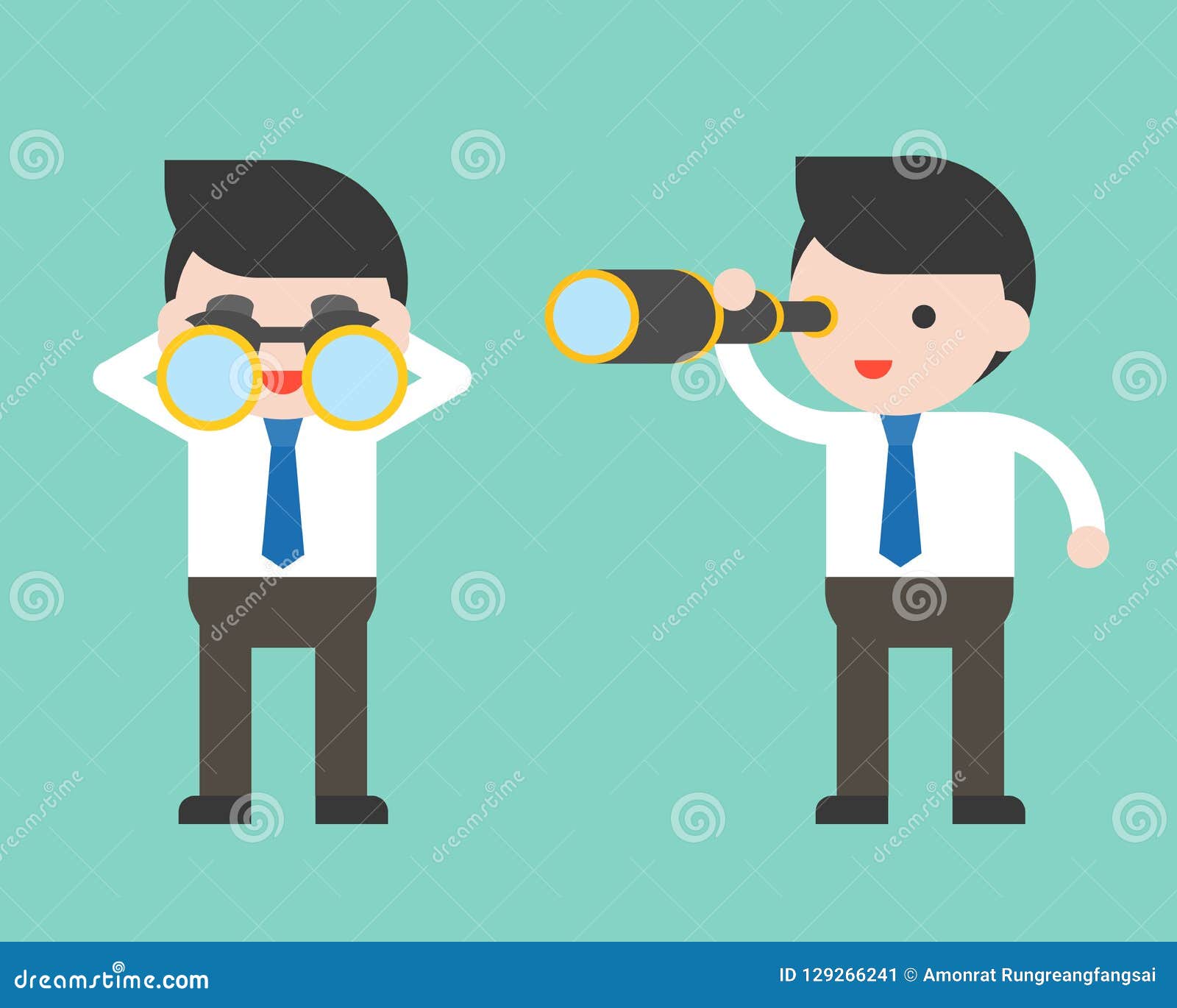 Cute Businessman or Manager with Binoculars and Monocular Scope, Ready ...