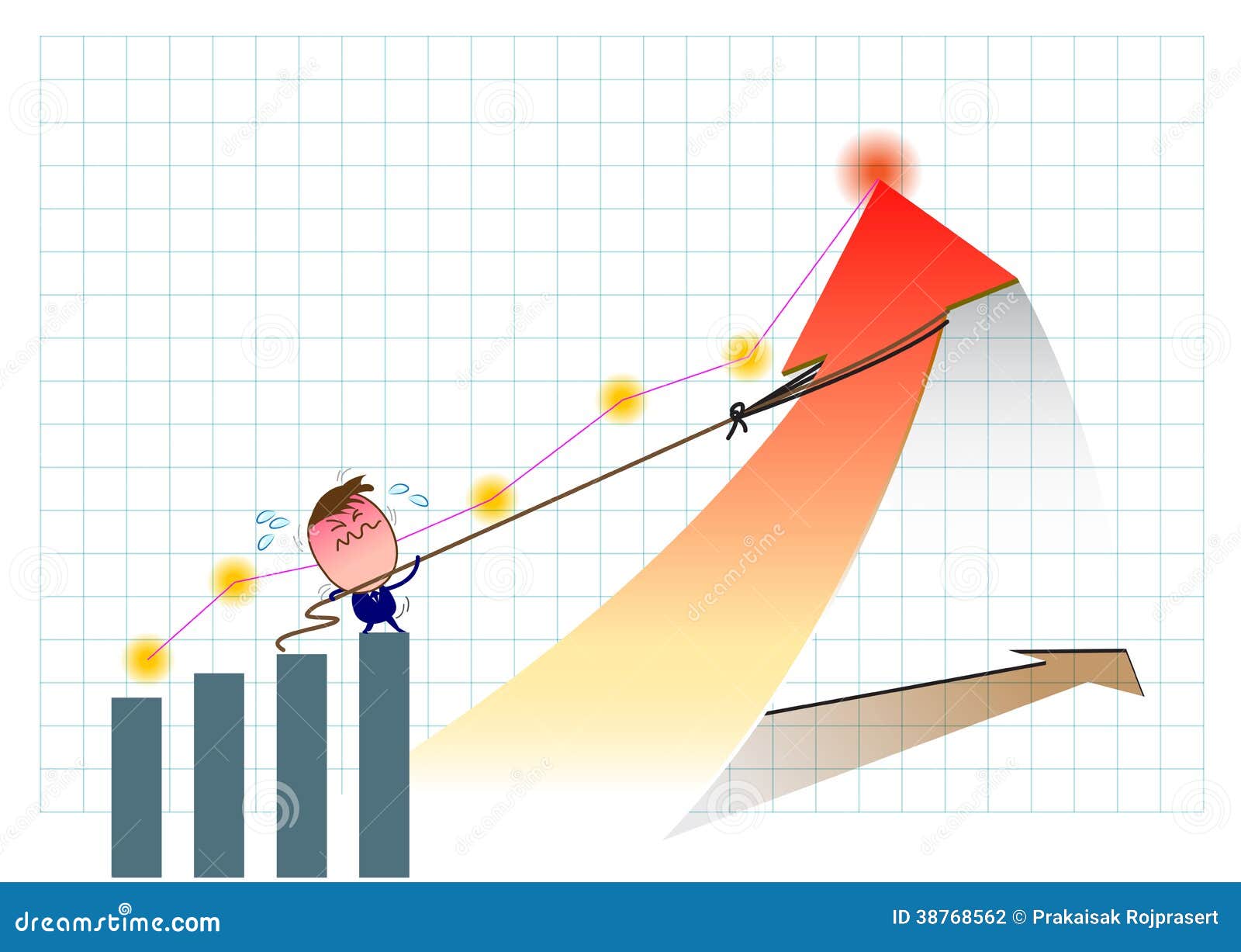 Cute Businessman is Pulling a Inflation Arrow Stock Vector ...