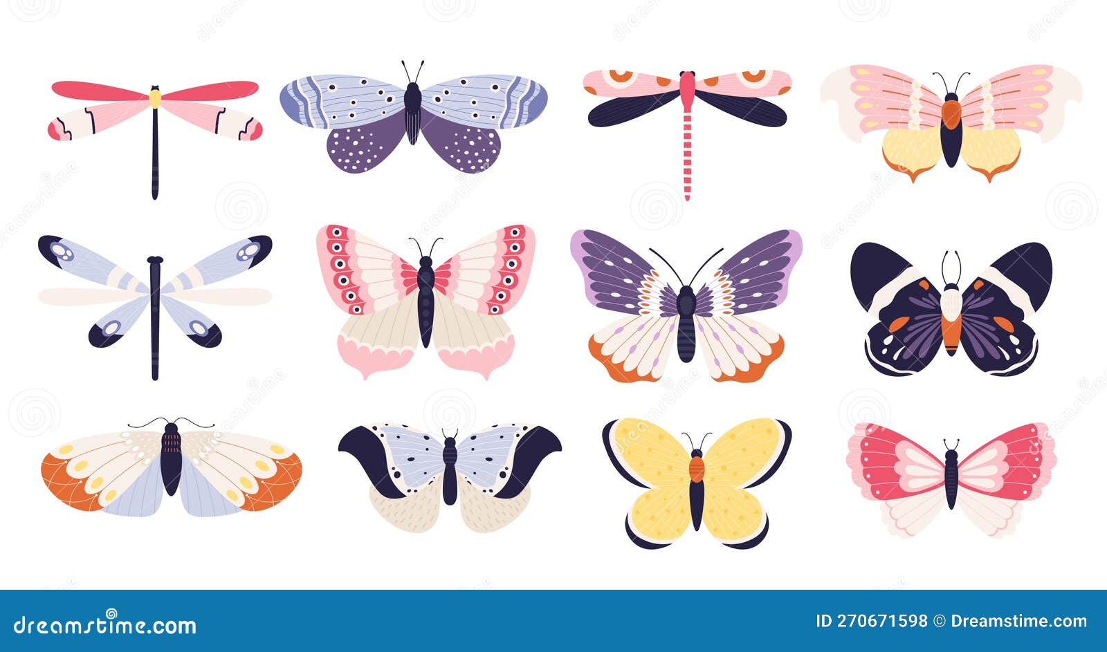 Cute Butterflies Collection, Insects with Colored Pattern Wings Stock ...