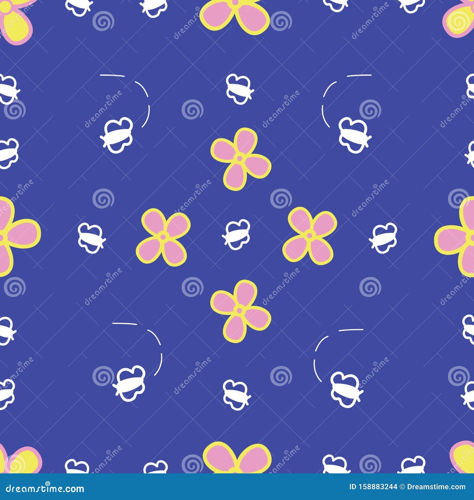 Cute Buzzing Bees and Daisy Vector Seamless Pattern Stock Vector ...