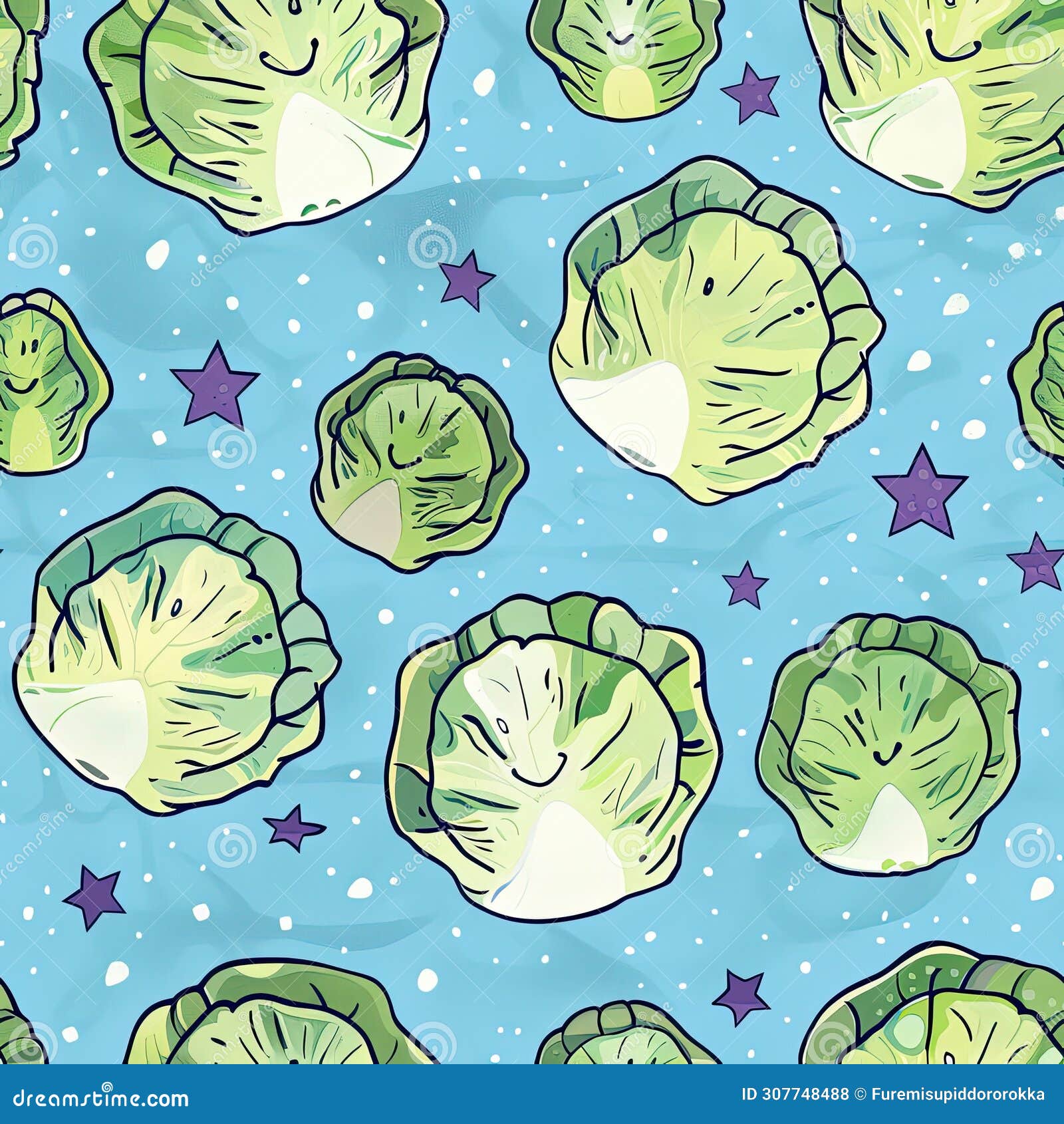Cute Cabbage Background Head of Green Cabbage Stock Illustration ...