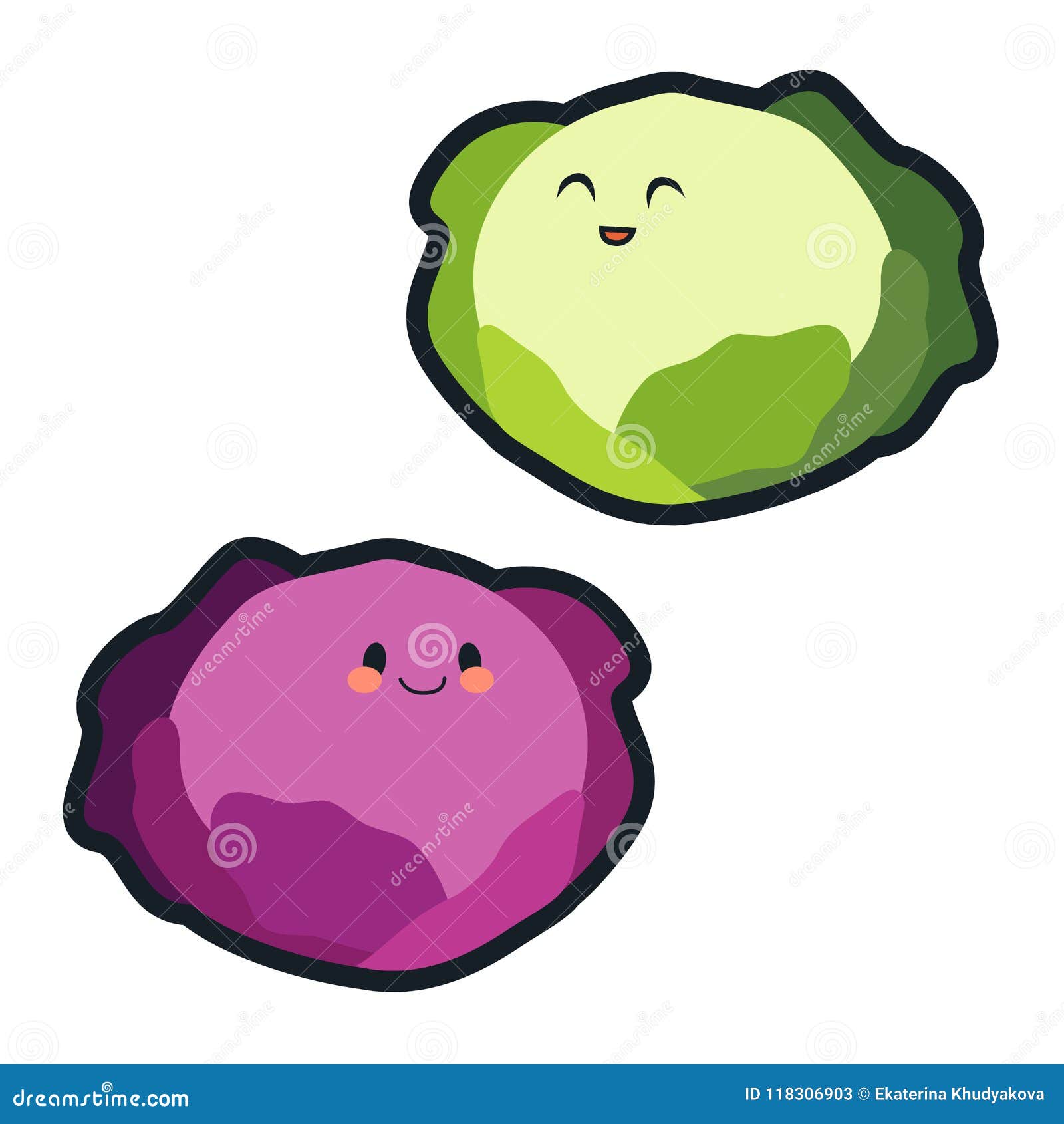 Cabbage Cute Anime Humanized Smiling Cartoon Vegetable Food Character ...