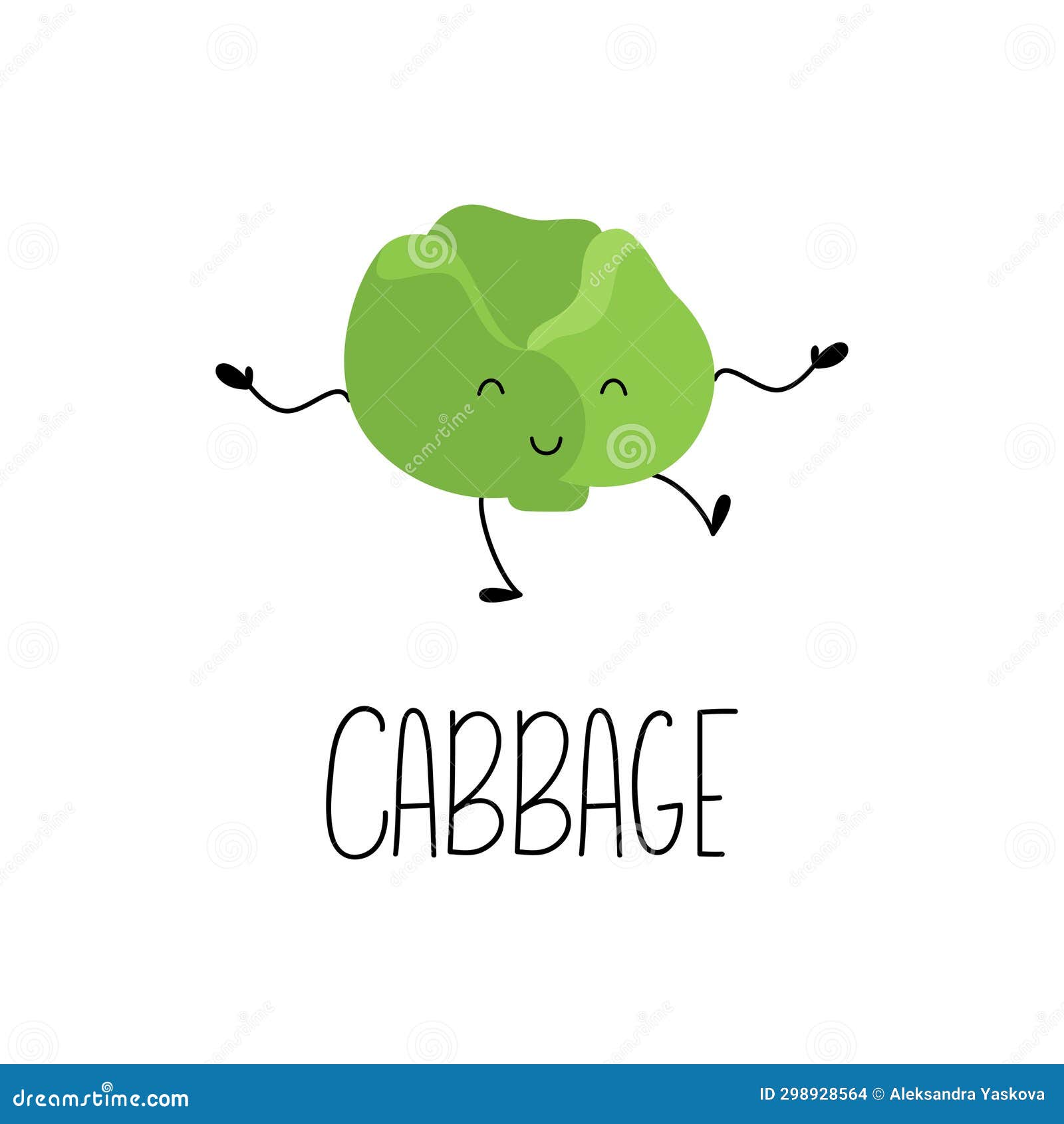 Cute Cabbage Character With Face. Kawaii Doodle Cabbage Isolated On ...