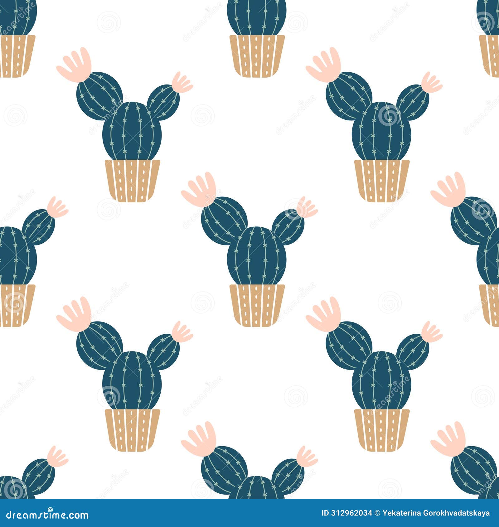 Cute Cacti in Boho Style. Cactus Seamless Pattern. Trendy Boho ...